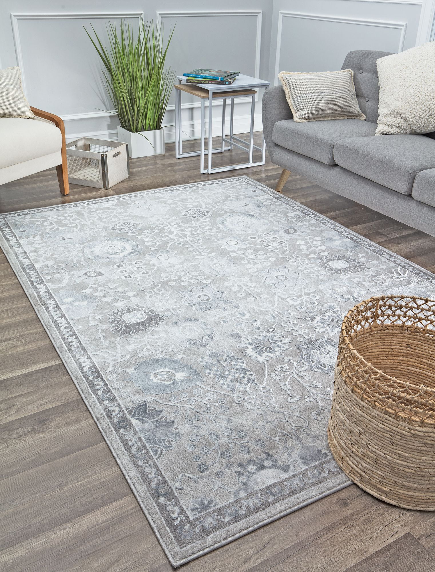 Rugs America Emali EA20A Ash Vintage Farmhouse Gray Area Rug, 5'x7 ...