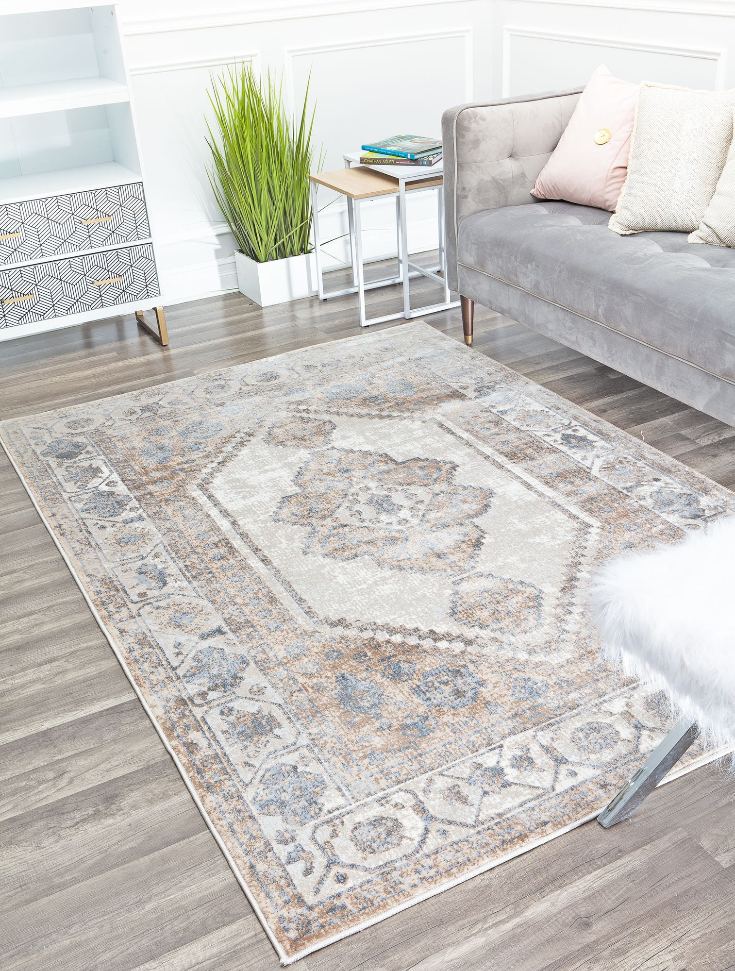 Rugs America Emali EA40A Almond Vintage Farmhouse Tan Area Rug, 5'x7 ...