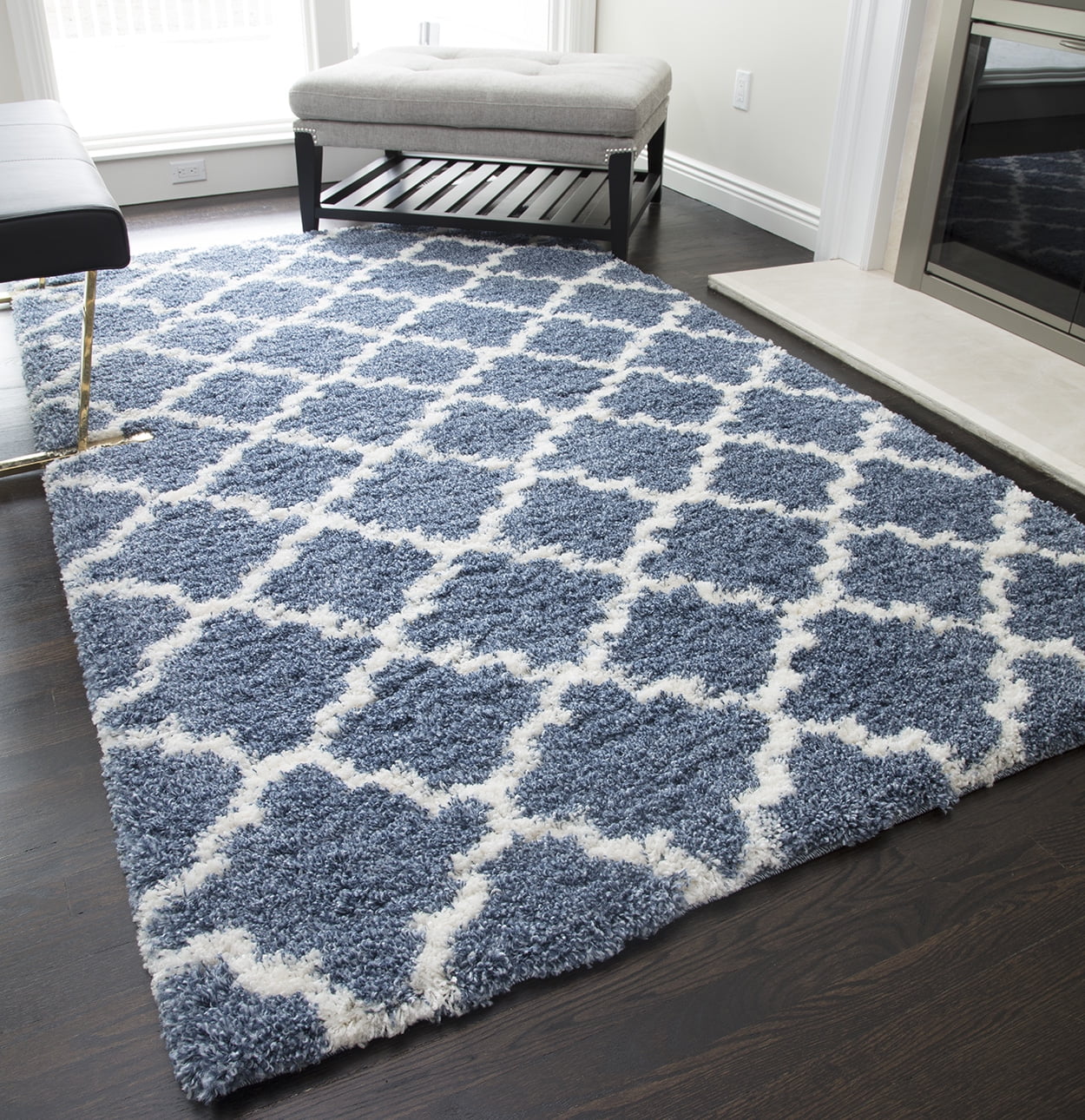 Rugs America Feather Shag Collection Light Blue Ivory Quatrefoil FH100F ...
