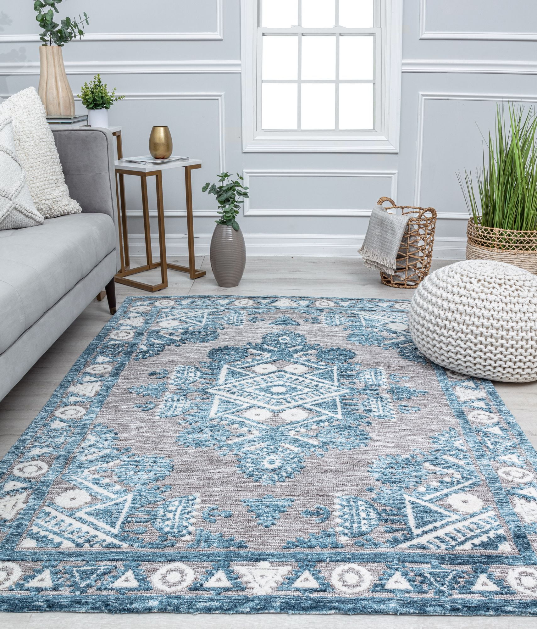 Rugs America GA30A Blue Wonder Tribal Bohemian Blue Area Rug, 5’0”x7’0 ...