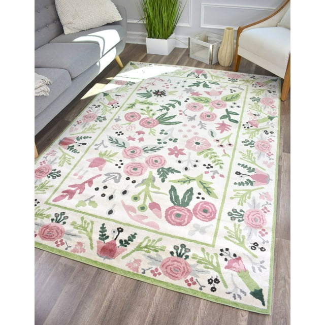 Rugs America Hanna VA30C Gardenia Pink Ivory Floral Transitional White ...