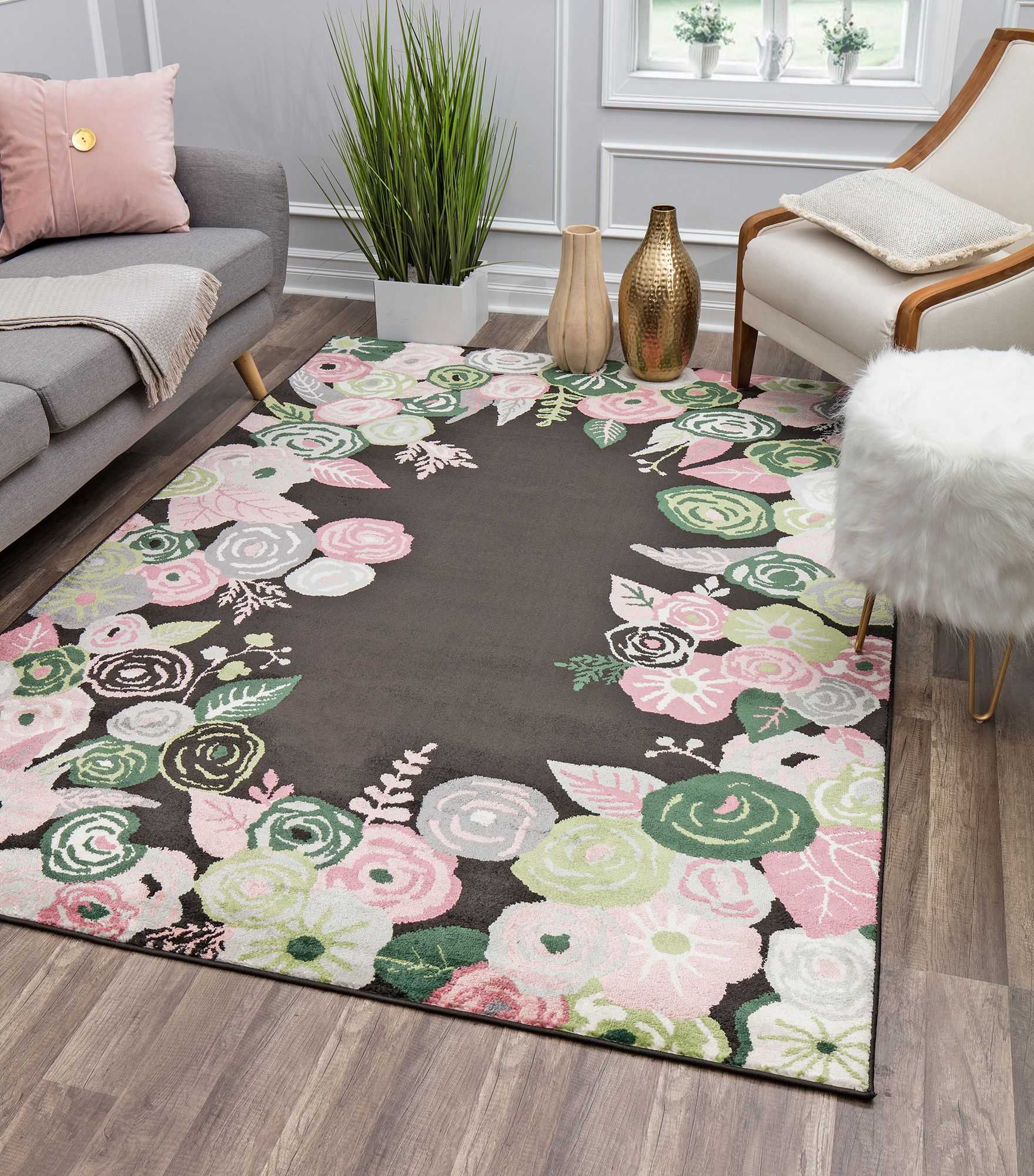 Rugs America Hanna VA35B Royal Blossom Pink Ivory Floral Transitional ...
