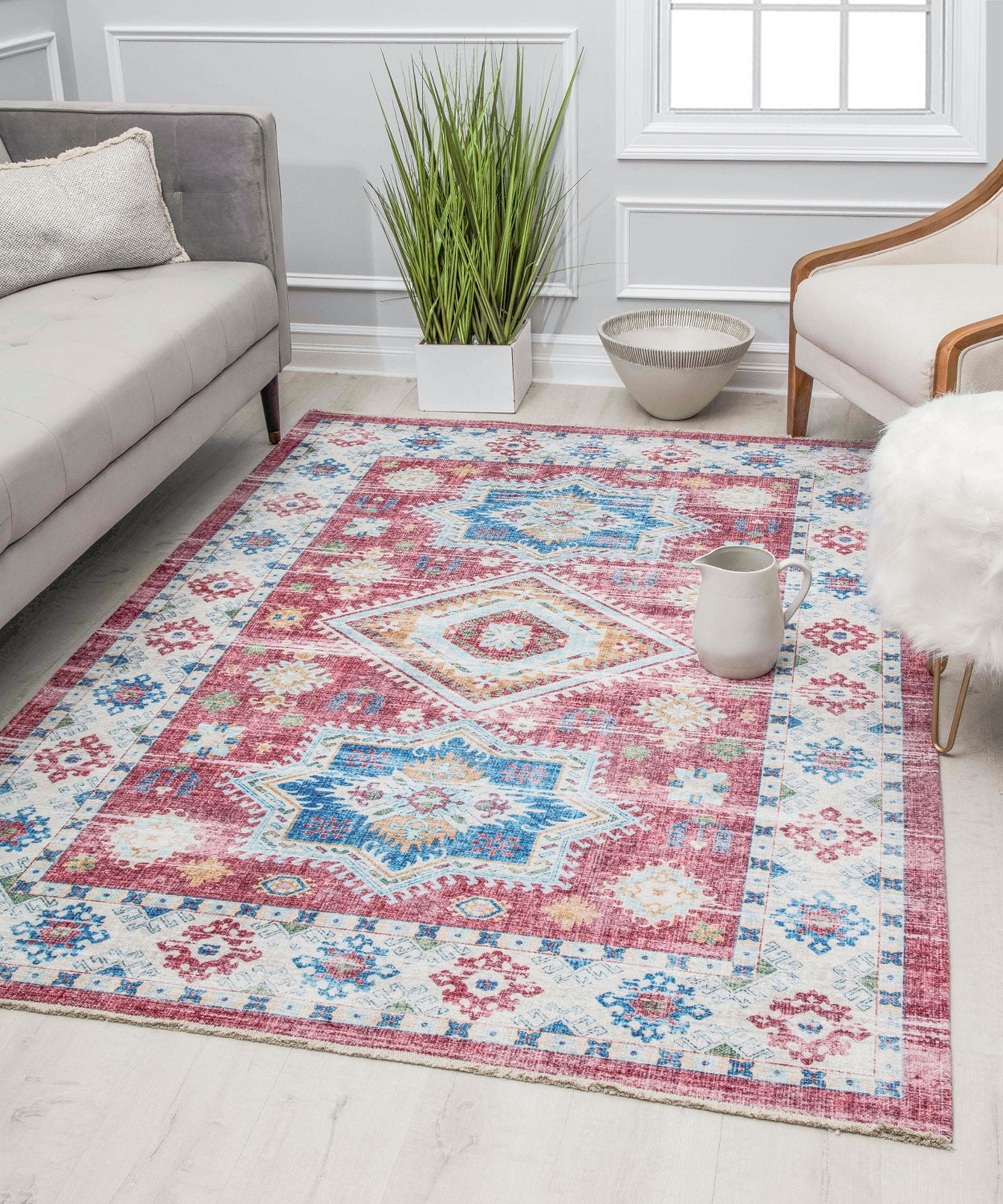 Rugs America Isle IG40A Righteous Rosie Transitional Vintage Red Area ...