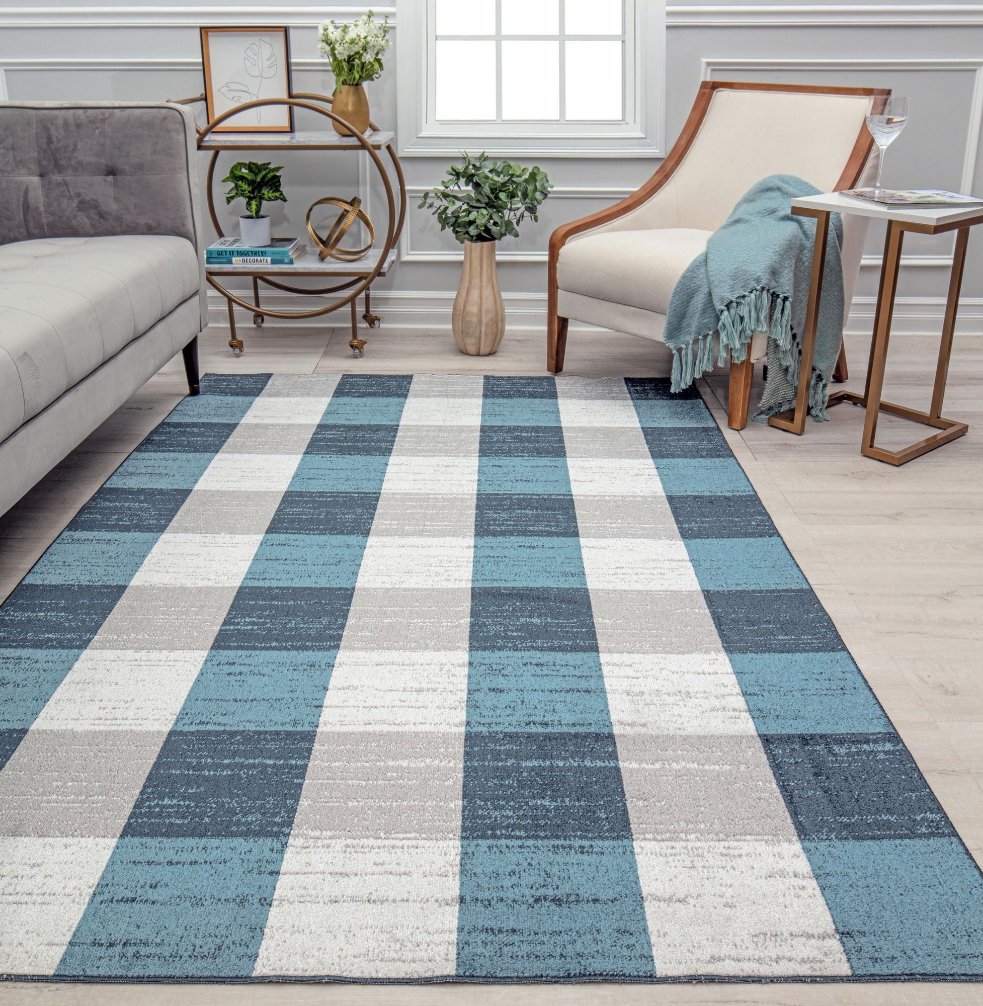 Jaelyn JD65A Check Modern Blue Area Rug 80X100 - Walmart.com