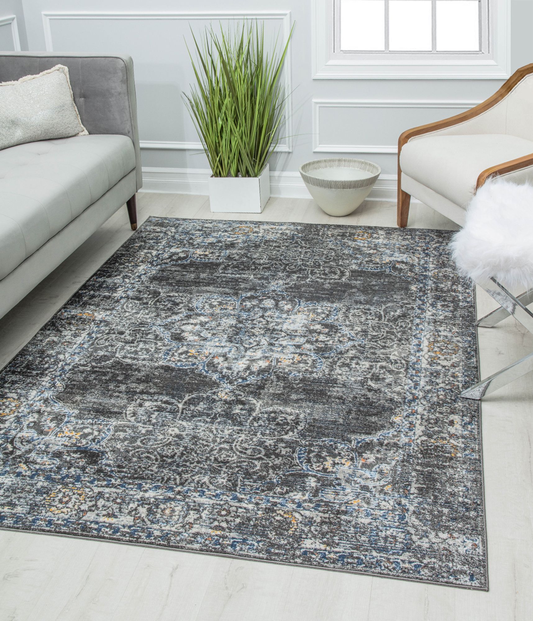 Rugs America Preston PS35A Shadow Bay Blossom Transitional Vintage Gray ...