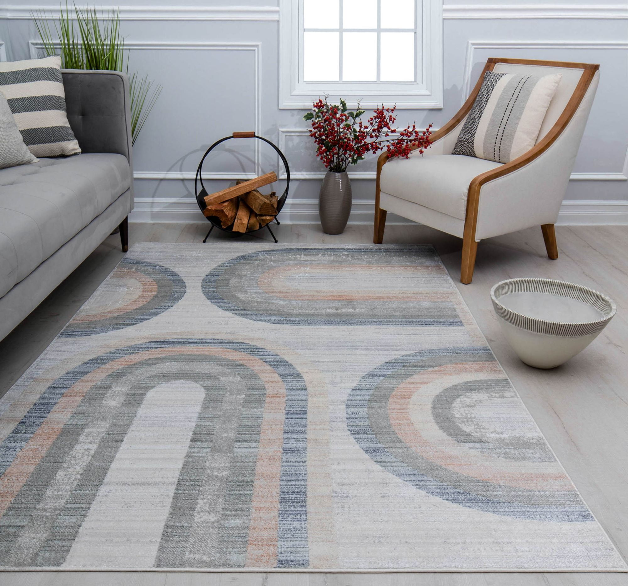 Rugs America Romeo JL80A Light Pewter Abstract Vintage White Area Rug ...