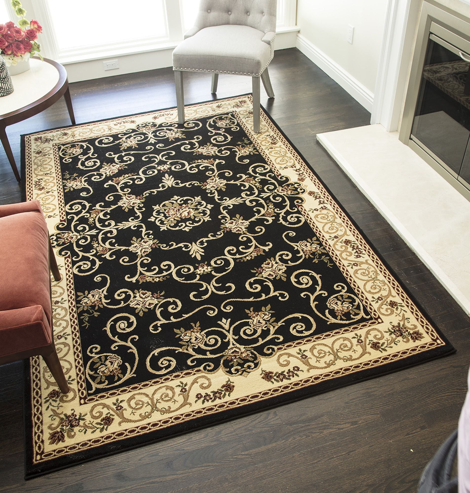 Rugs America Vista 207-BLK Souvanerie Black Floral Traditional Black ...