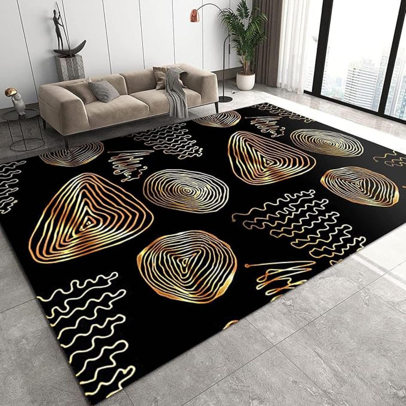 Rugs For Bedroom Light Luxury Golden Curve Stripes Conference Room ...