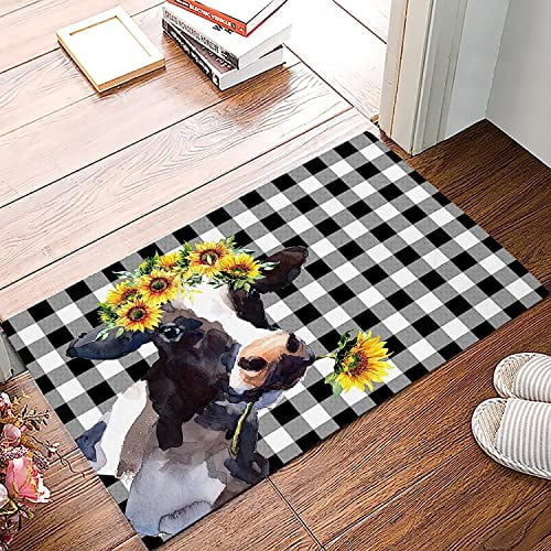Rugs for Bedroom Men Cow Farm Animal Yellow Sunflower Cow Buffalo Check ...