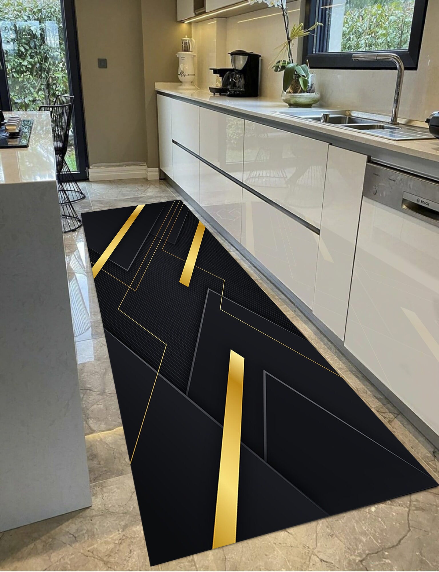 Rugs, Black And Gold Rug, Office Decor Rug, Corridor Rugs, Gift For The ...