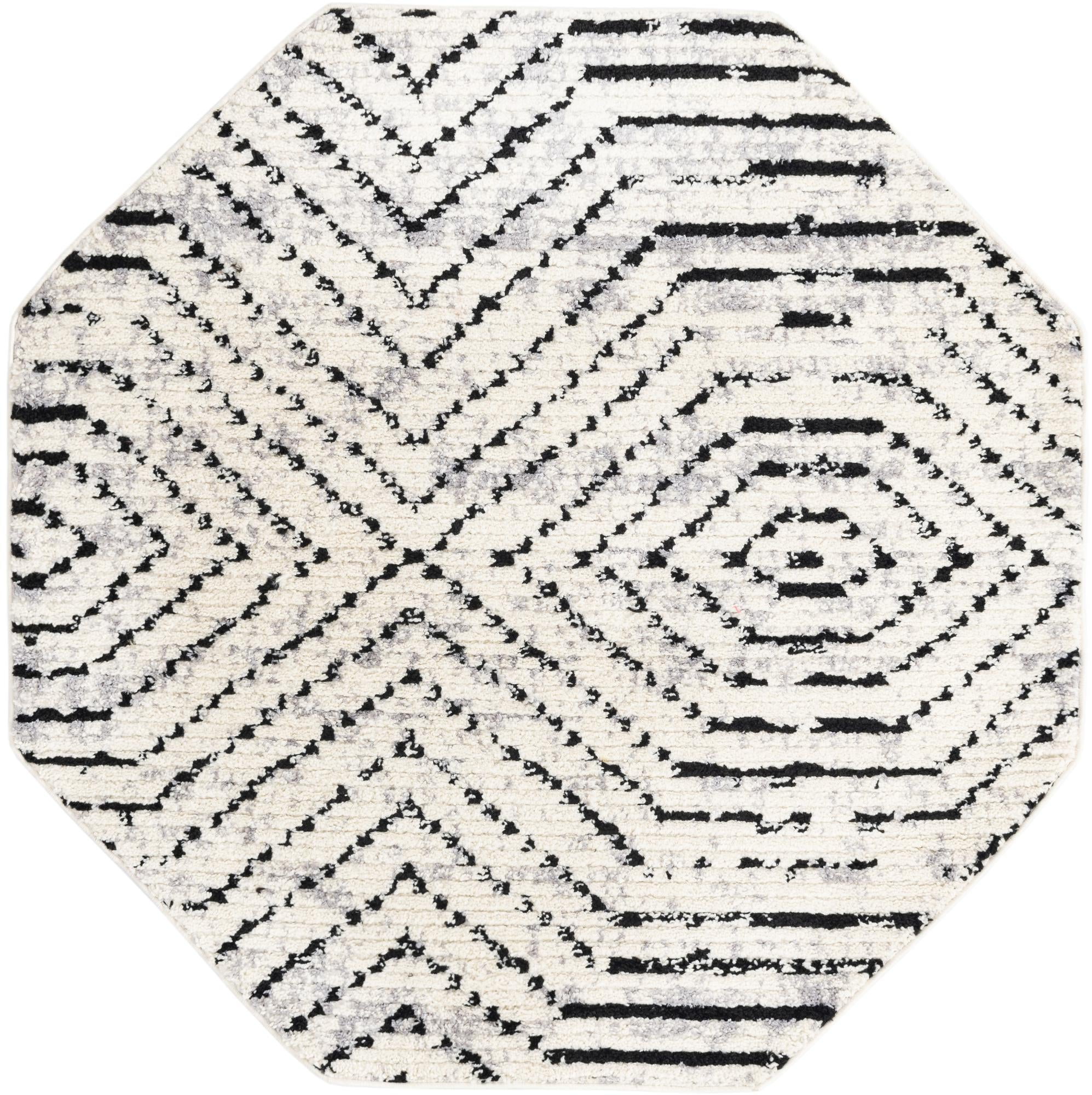 Rugs.Com Tagine Collection Rug – 5 Ft Octagon Black And White Medium ...