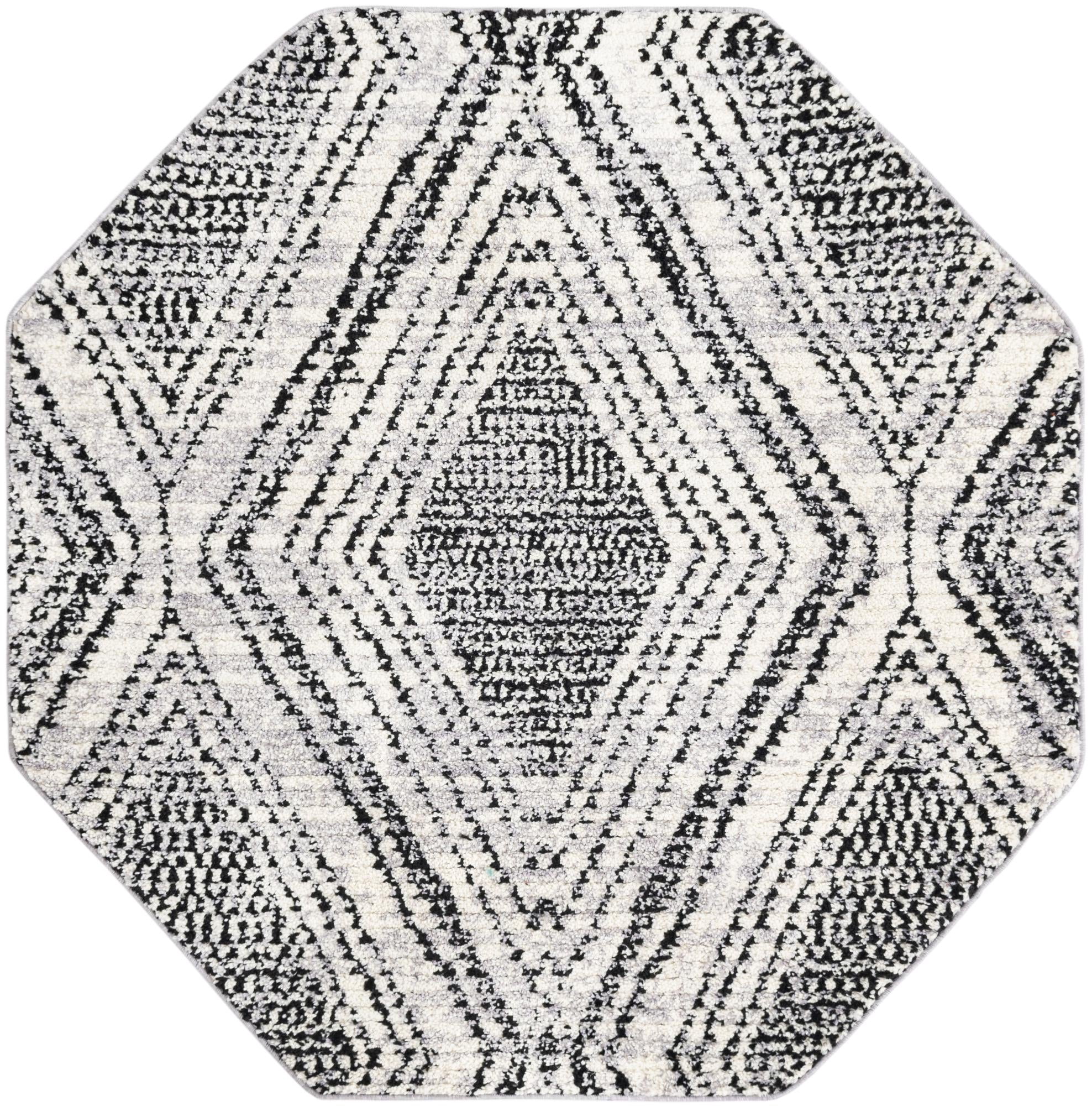 Rugs.Com Tagine Collection Rug – 5 Ft Octagon Black And White Medium ...