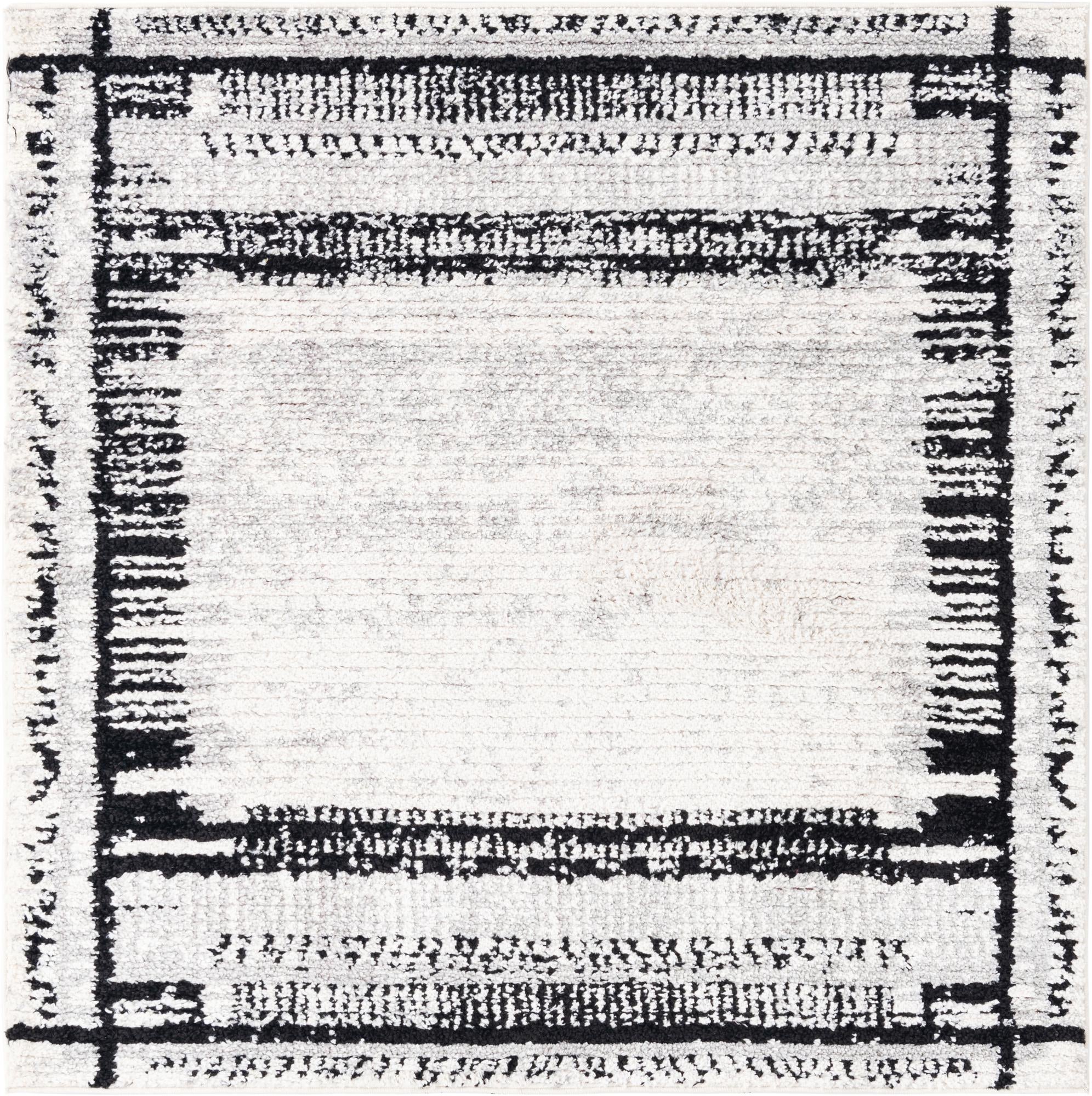 Rugs.Com Tagine Collection Rug – 5 Ft Square Black And White Medium ...