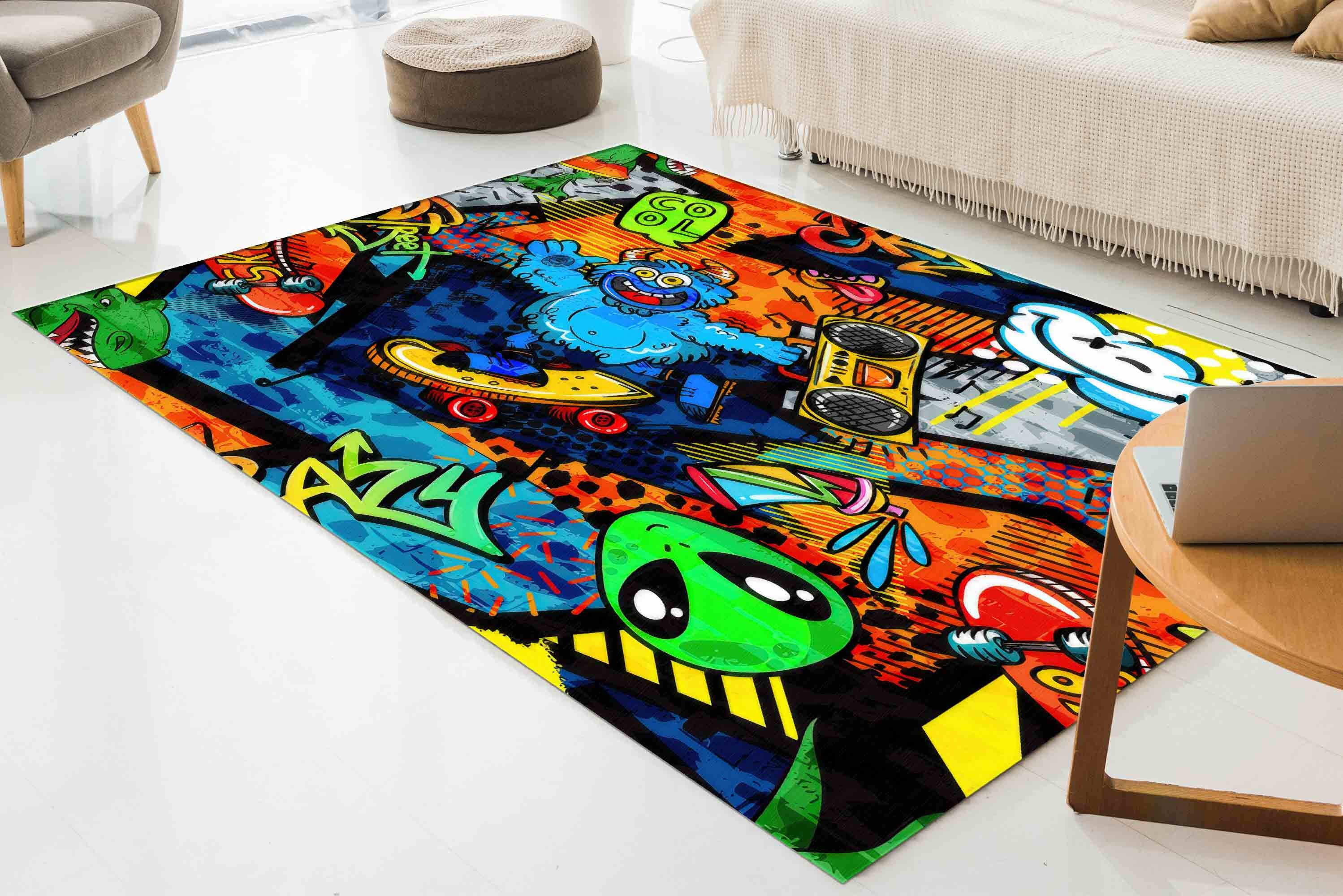 Rugs, Customs Rugs, Cute Rugs, Graffiti Rug, Cute Monsters Graffiti Rug ...