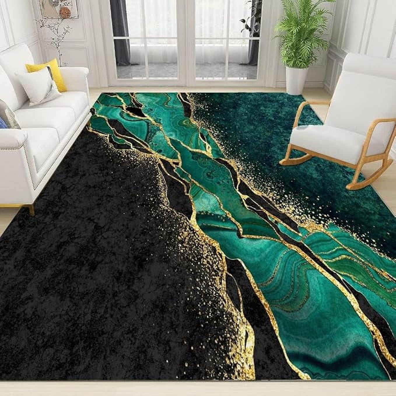 Rugs For Bedroom Abstract Black Marble Conference Room Carpet, Green ...