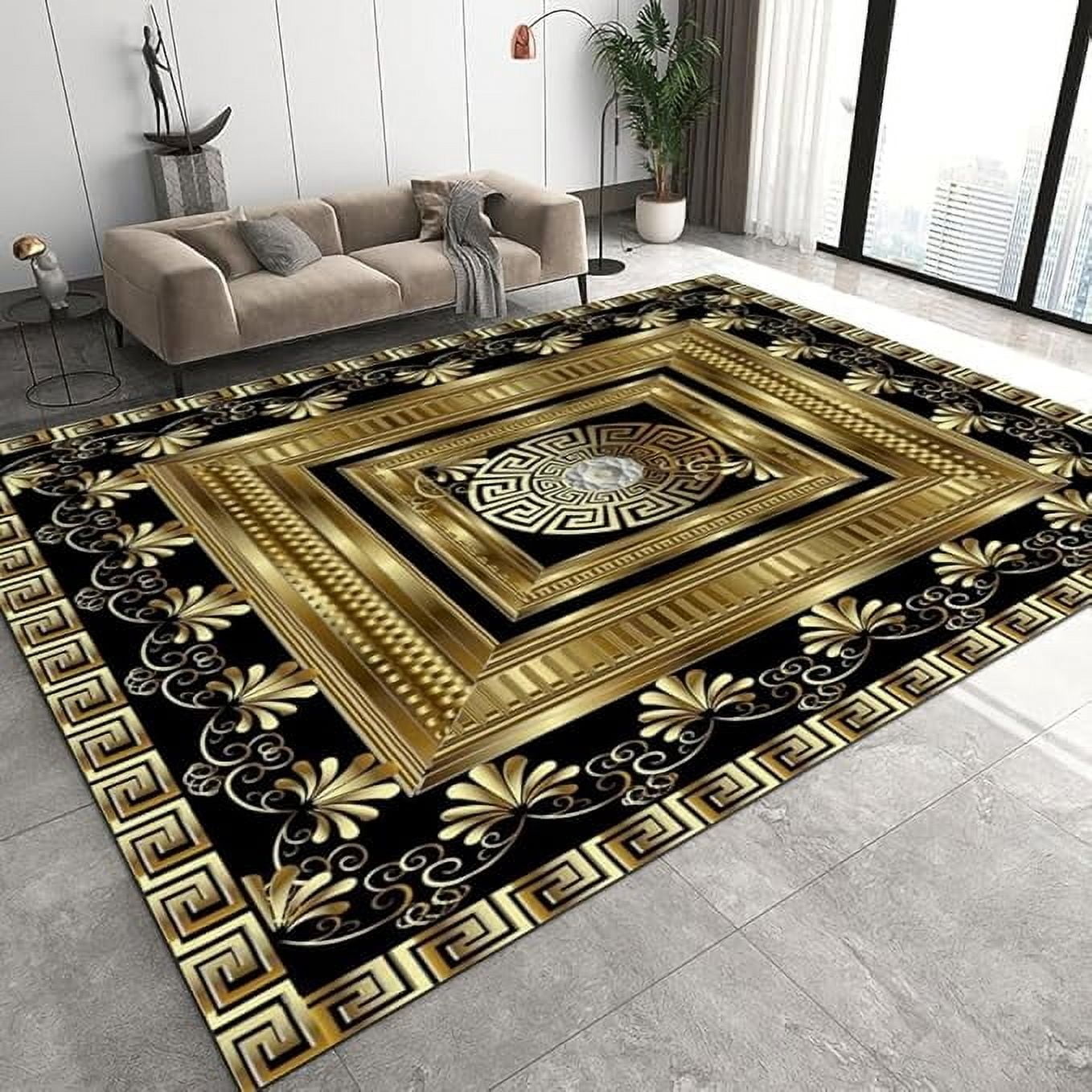 Rugs For Bedroom Retro Black Gold Key Meander Conference Room Carpet ...
