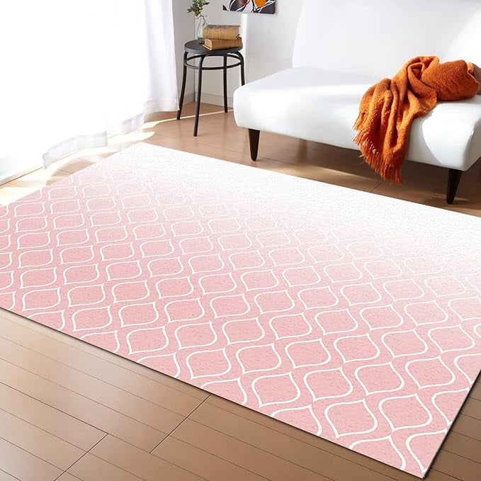 Rugs For Living Room, Geometric Ombre Pink Area Rug, Area Rug For Kids ...