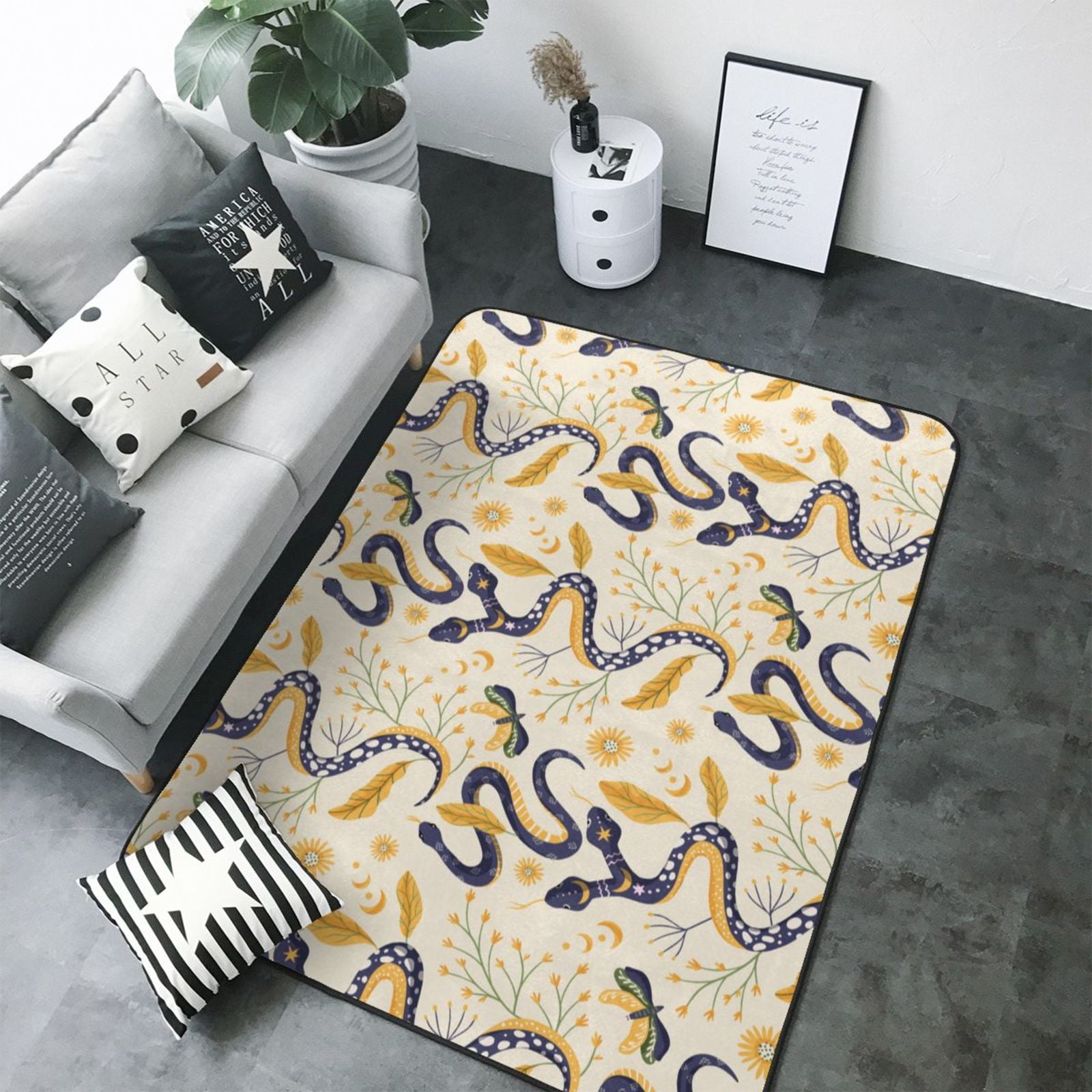 Rugs for Living Room - Abstract Cute Double Headed Snake Washable Non ...