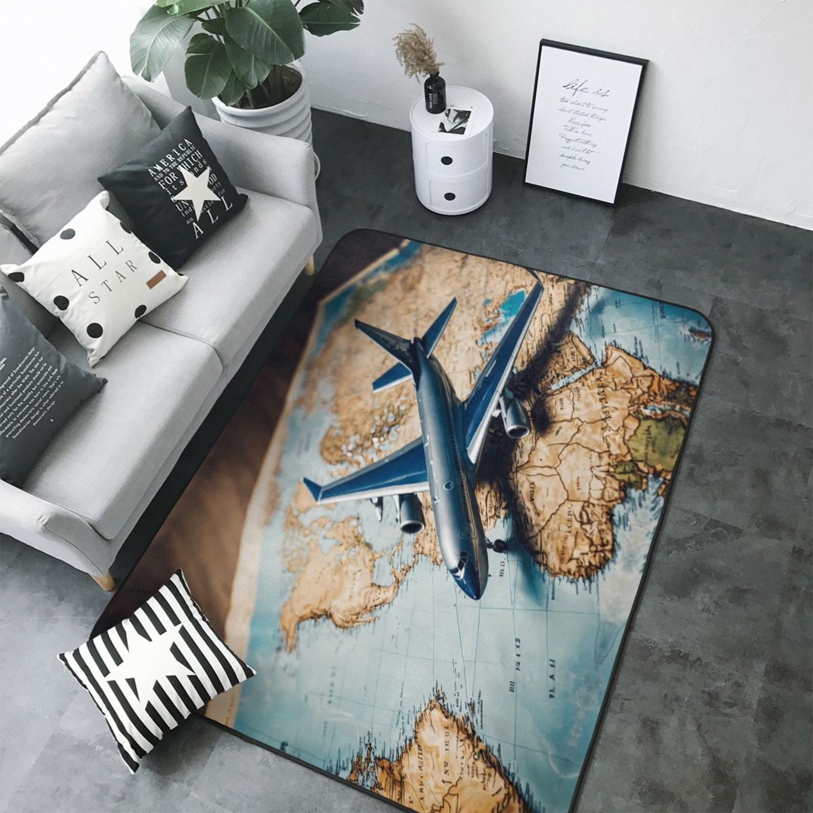 Rugs for Living Room - Airplane World Map Adventure Washable Non Slip ...
