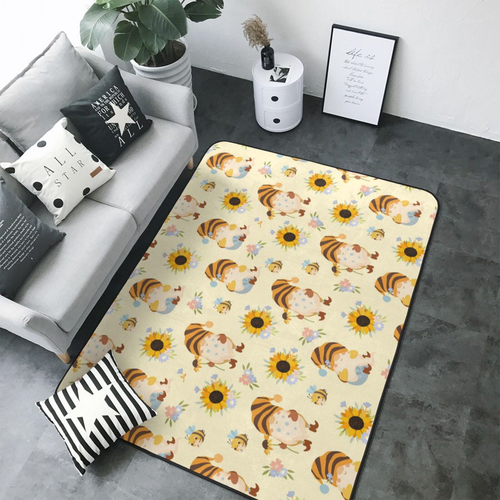 Rugs for Living Room - Bee Honey Honeycomb Bee 80 × 58in Non-Slip Area ...