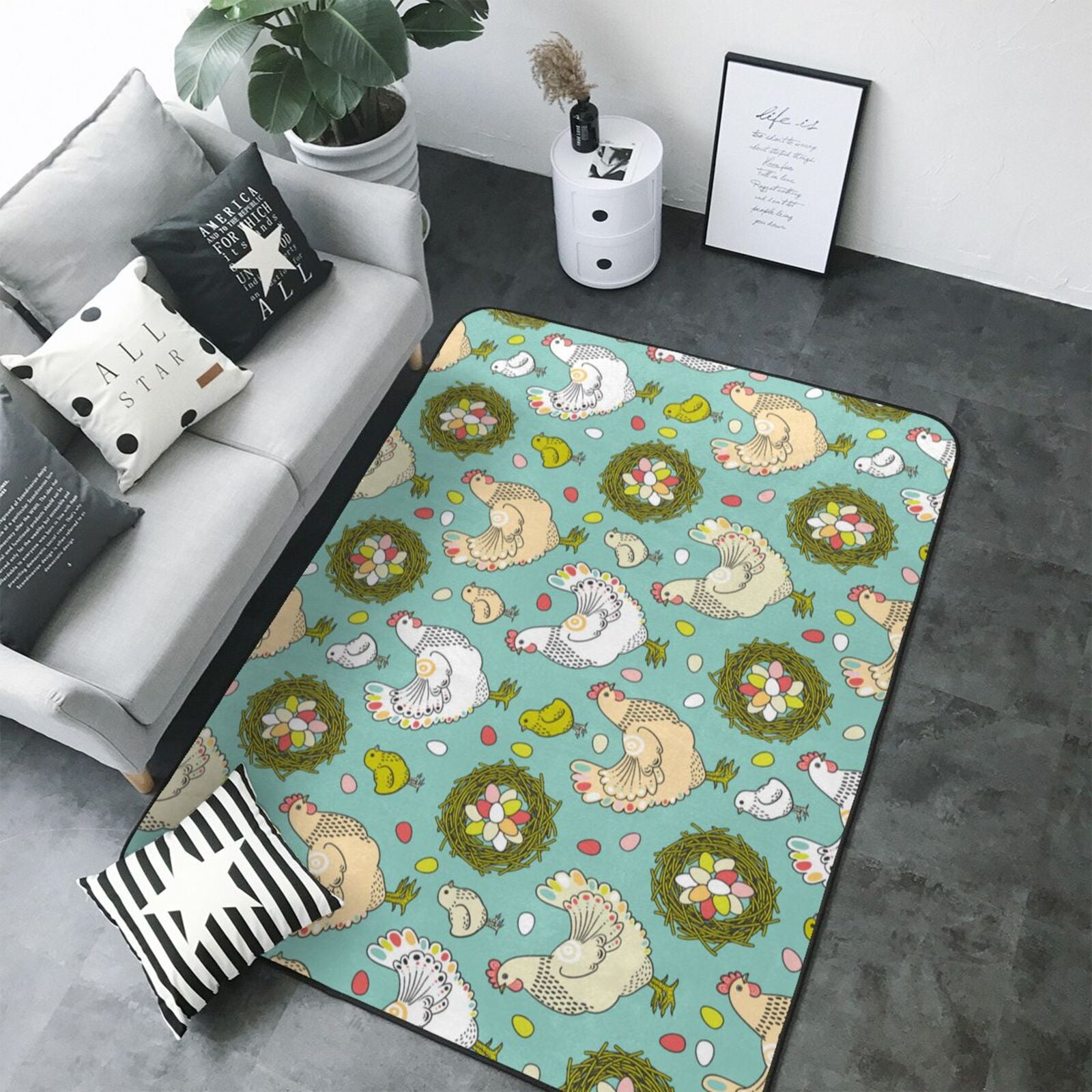 Rugs for Living Room - Cartoon Colorful Cute Chicken Washable Non Slip ...