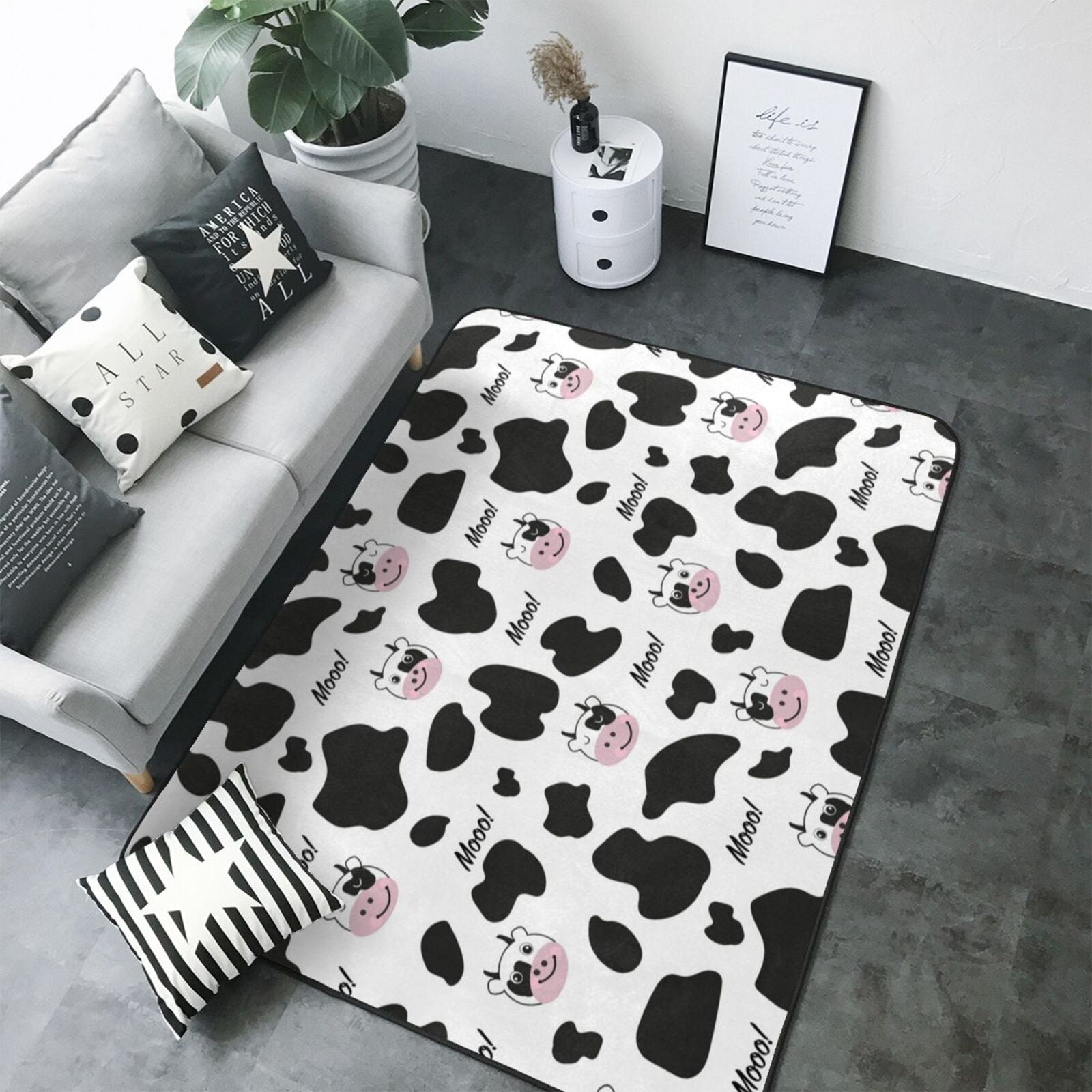 Rugs for Living Room - Cartoon Cute Cow Print Cow Head Washable Non ...