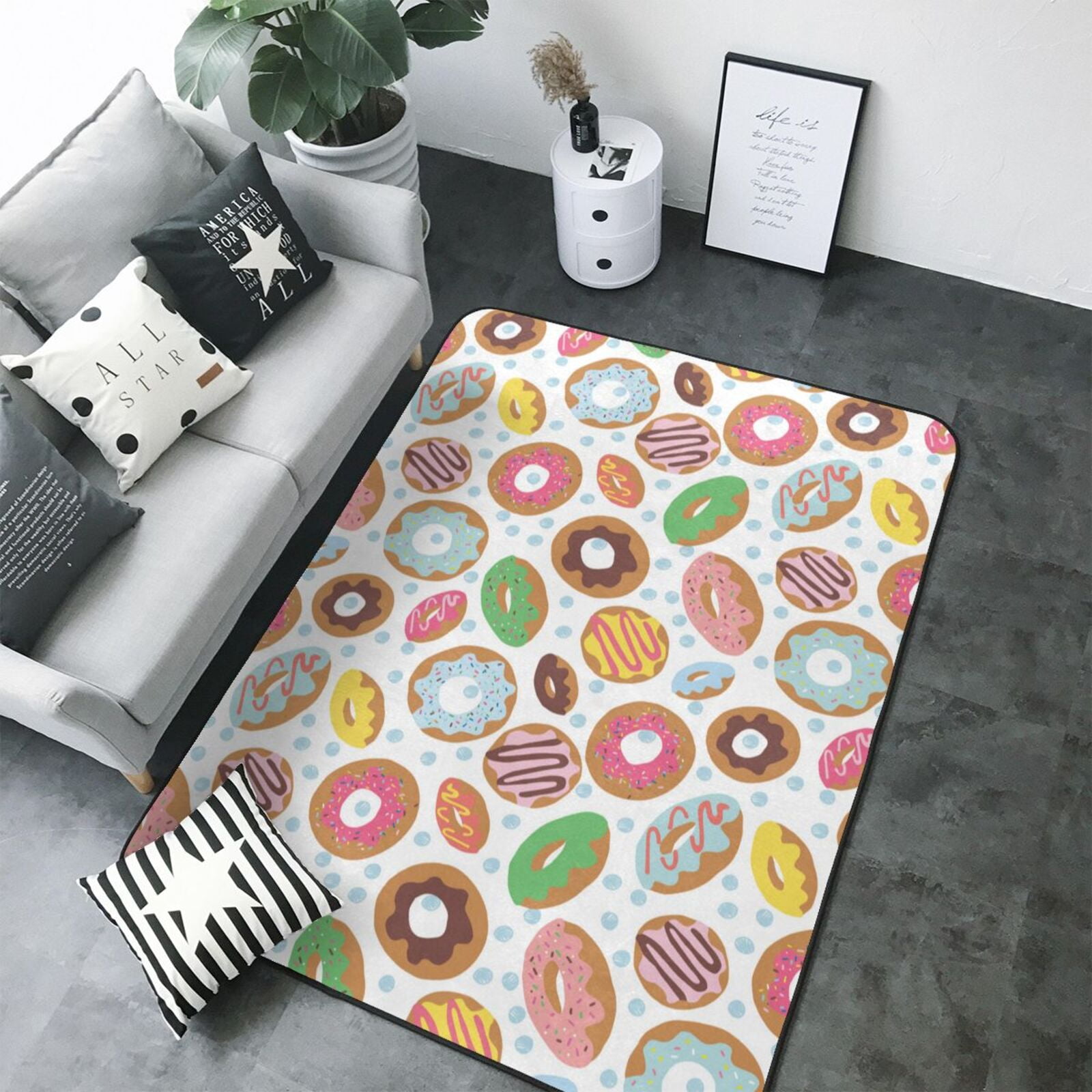 Rugs for Living Room - Cartoon Donut Print Cute Washable Non Slip 80×58 ...