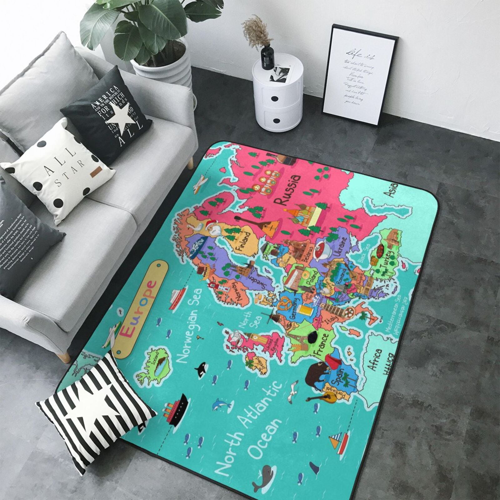 Rugs for Living Room - Cartoon Map Of Europe Washable Non Slip 80×58 ...