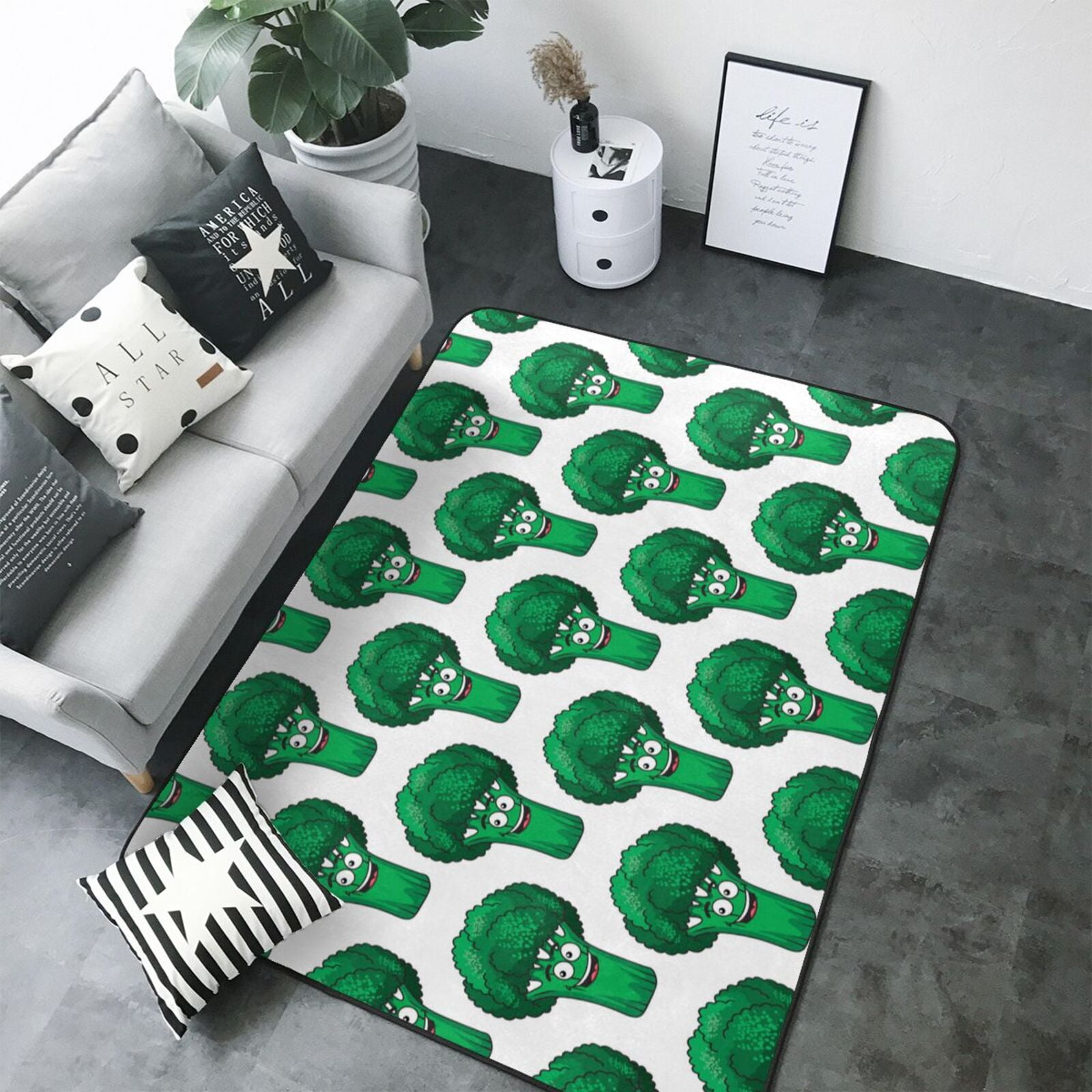 Rugs for Living Room - Cartoon smiling green broccoli cute Washable Non ...