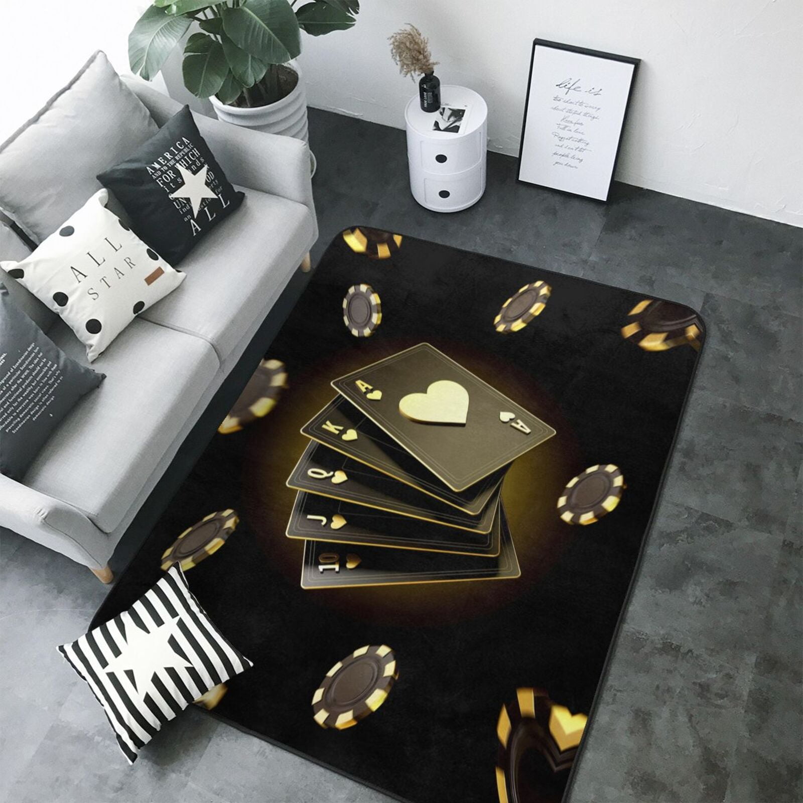 Rugs for Living Room - Casino Cards 1 Washable Non Slip 80×58 Area Rugs ...