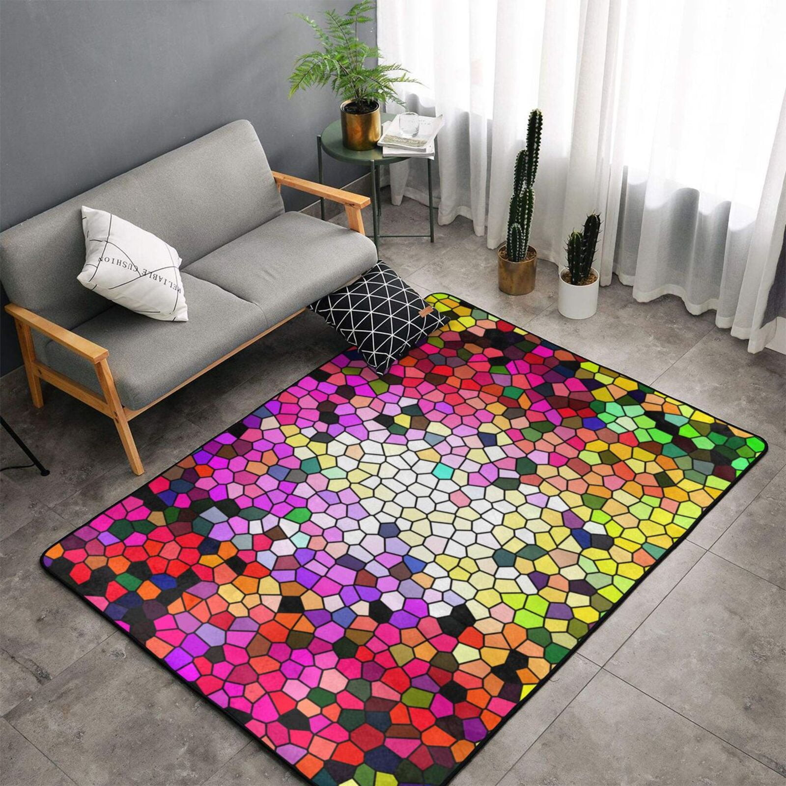 Rugs for Living Room - Colorful Tie Dye Stained Glass 3 Washable Non ...