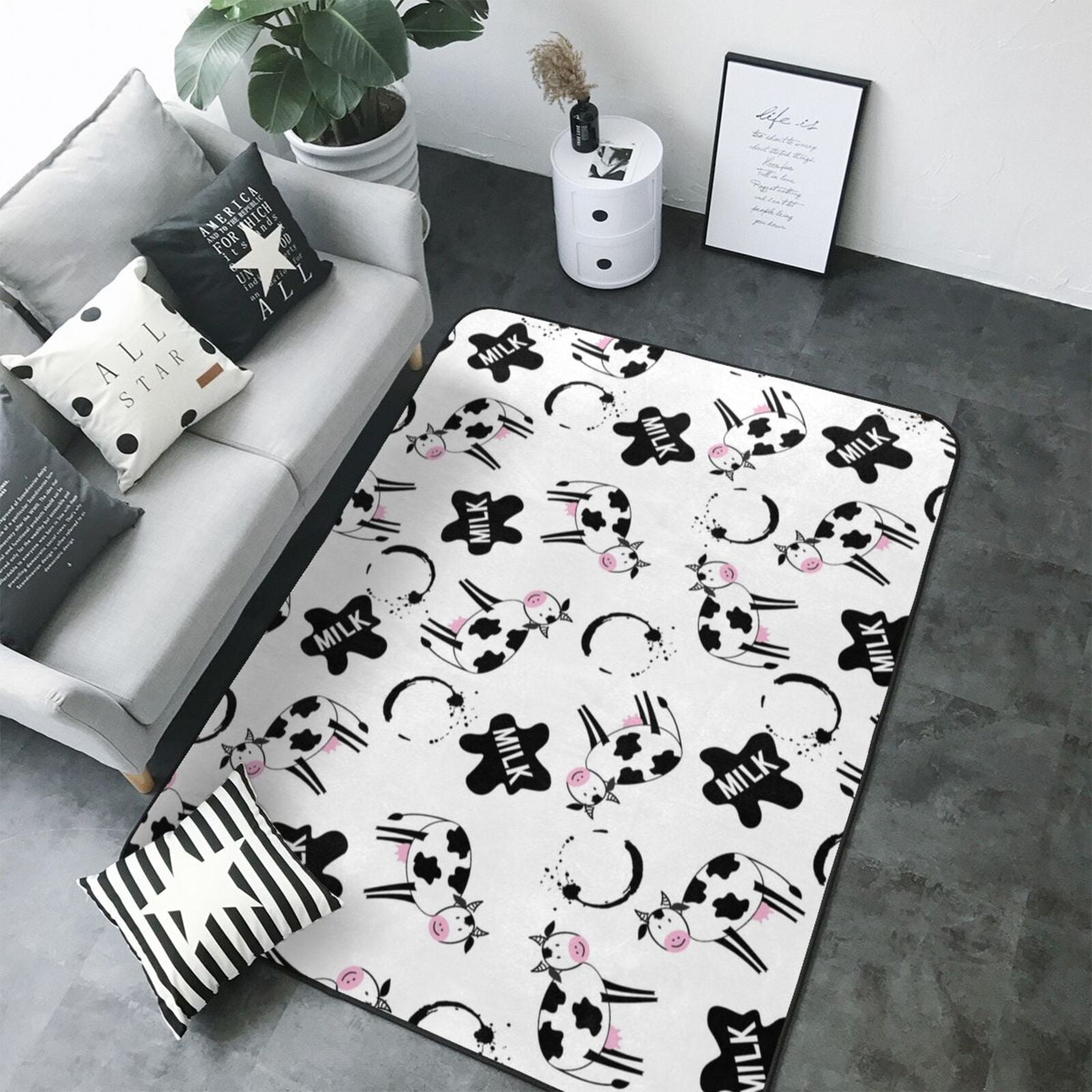 Rugs for Living Room - Cute Cow and Milk Stains Washable Non Slip 80×58 ...