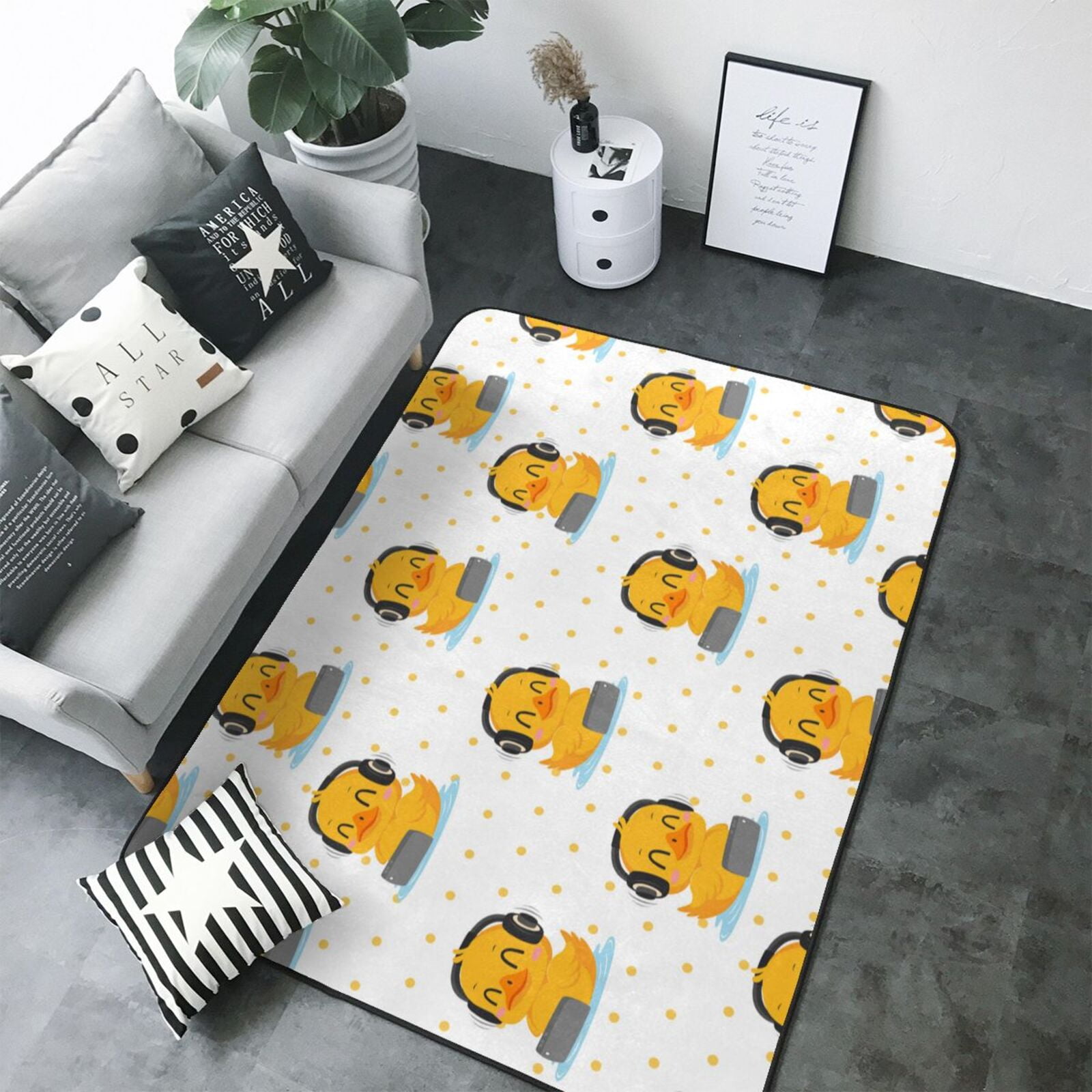 Rugs for Living Room - Cute Duck With Headphone Washable Non Slip 80×58 ...