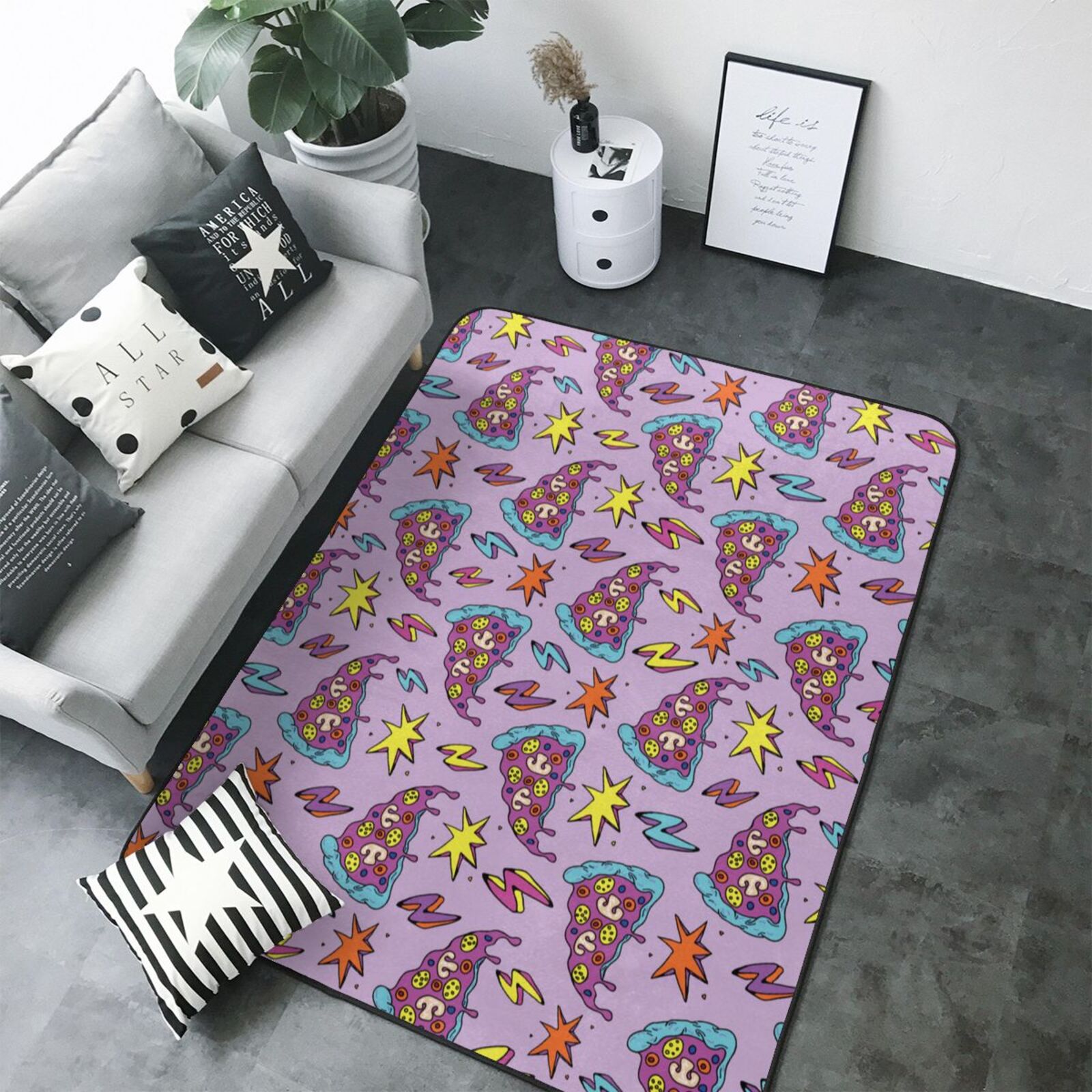 Rugs for Living Room - Cute Pizza Lightning Starry Sky Washable Non ...