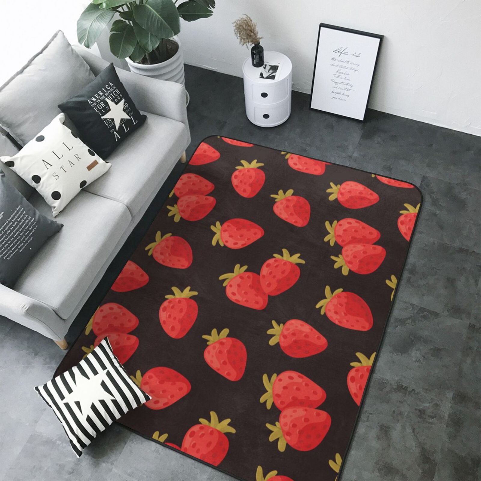 Rugs for Living Room - Cute Strawberries Washable Non Slip 80×58 Area ...