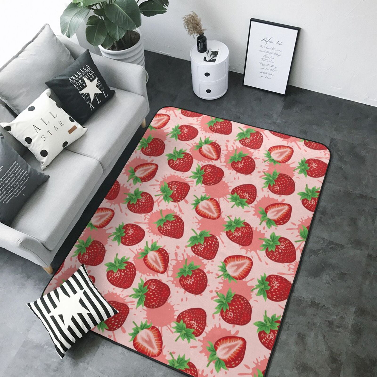 Rugs for Living Room - Cute Strawberry Juice Washable Non Slip 80×58 ...