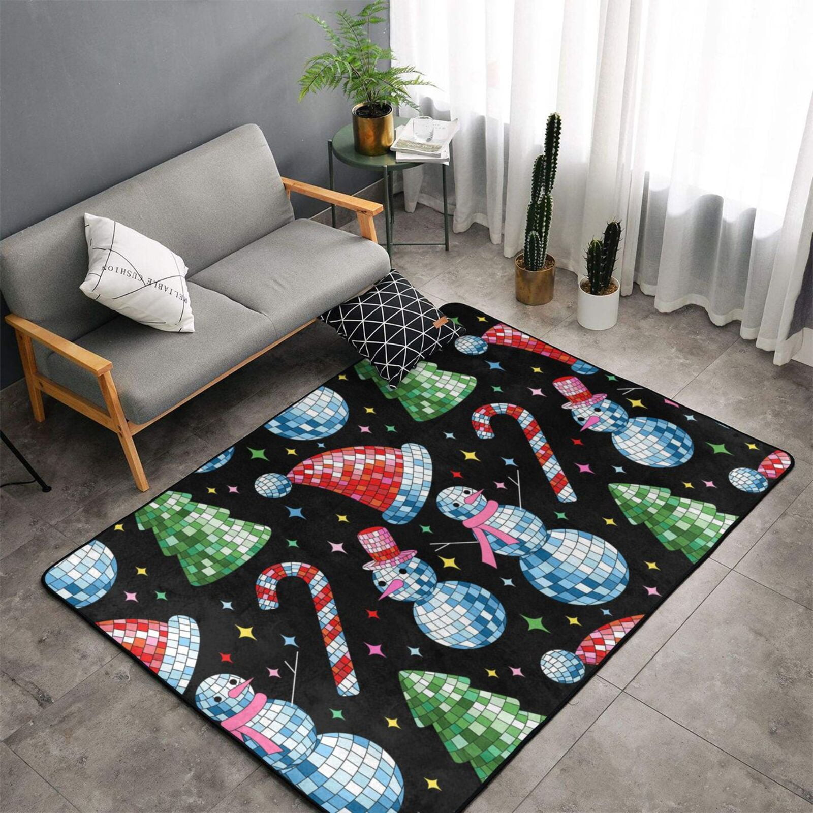 Rugs for Living Room - Disco Mirror Ball Snowman Washable Non Slip 60× ...