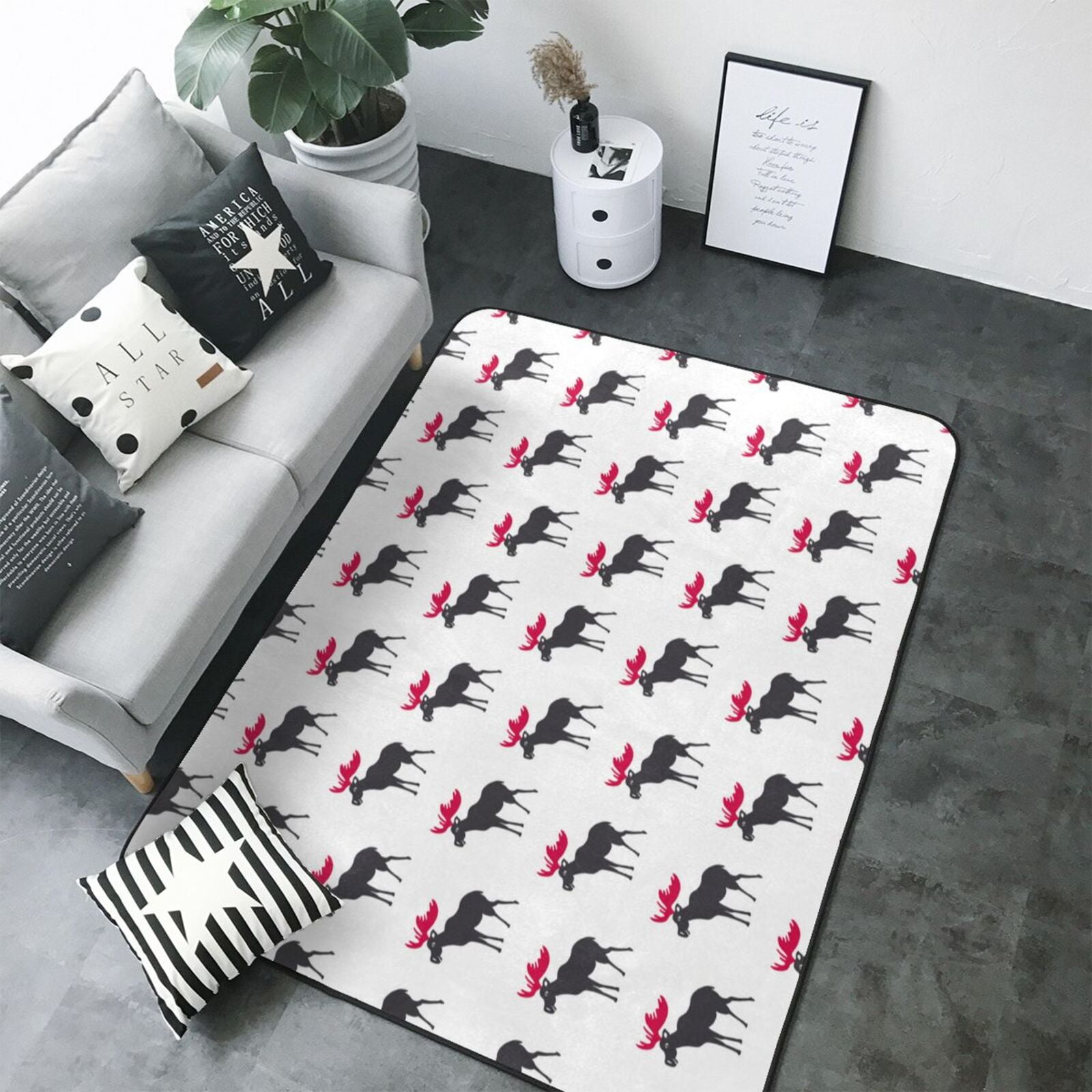 Rugs for Living Room - Elk Moose cartoon cute Washable Non Slip 80×58 ...