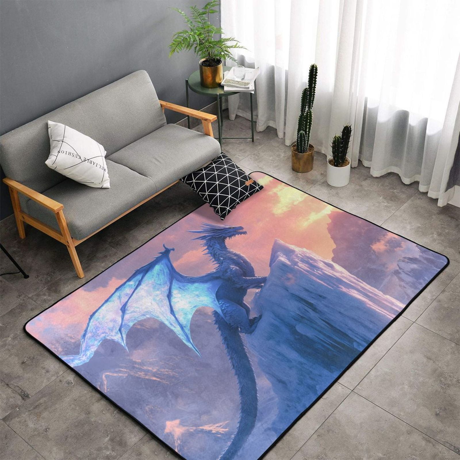 Rugs for Living Room - Frozen Peak Ice Dragon 60x39in Non-Slip Area ...