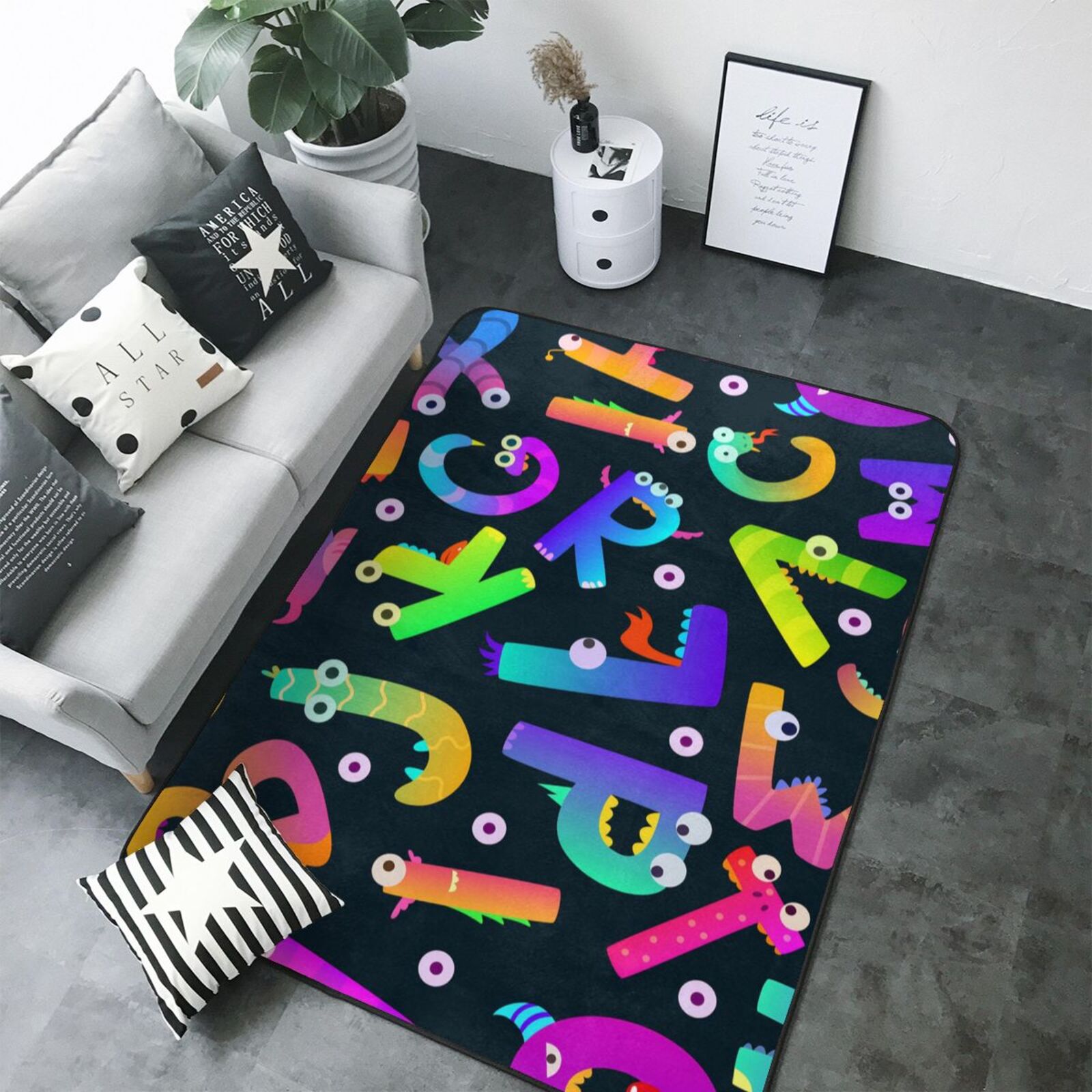 Rugs for Living Room - Funny Alphabet Monster Washable Non Slip 80×58 ...