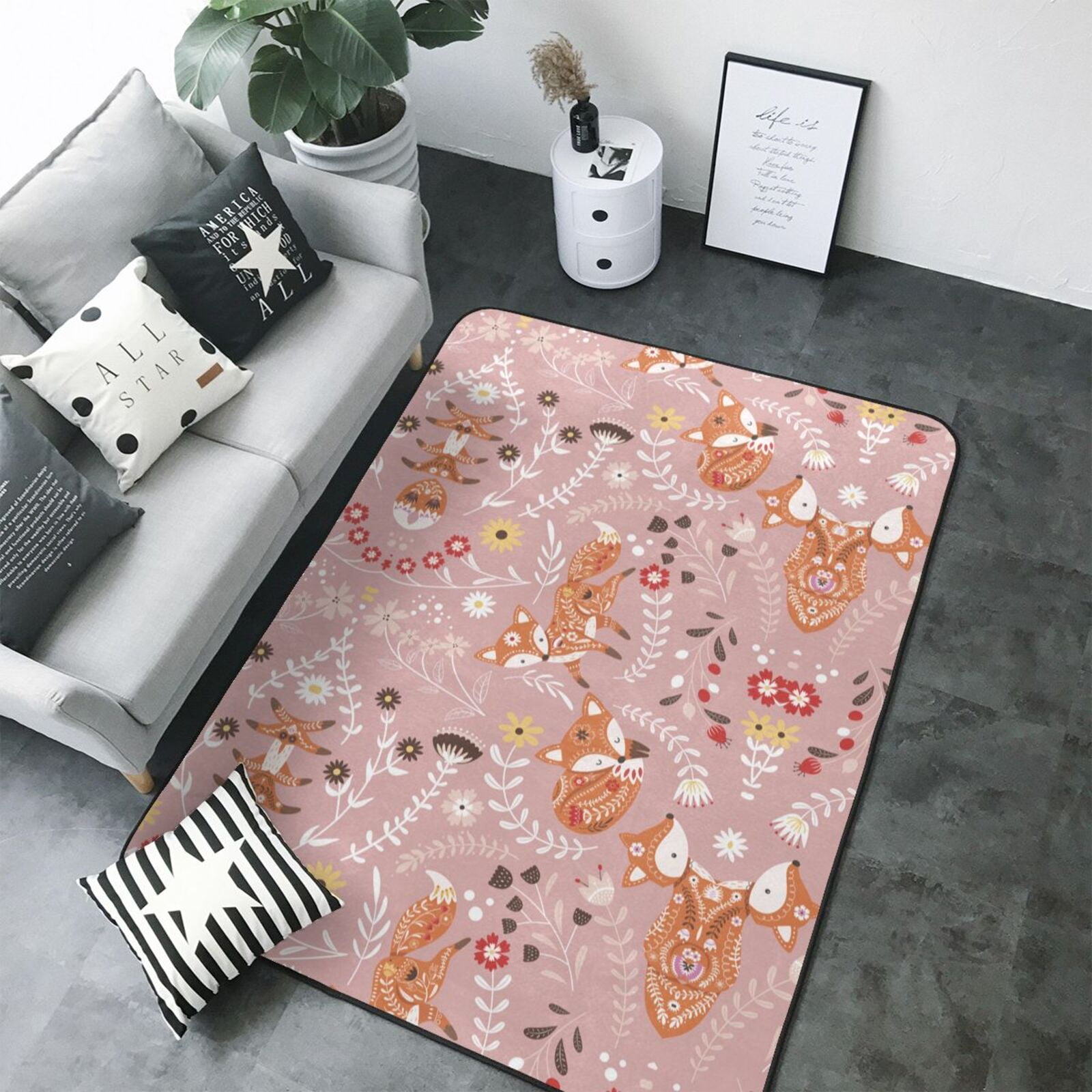 Rugs for Living Room - Beautiful Fox Washable Non Slip 80×58 Area Rugs ...