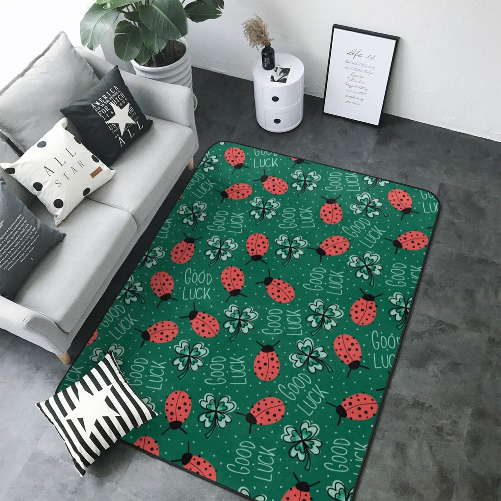 Rugs for Living Room - Good Luck Ladybug Washable Non Slip 80×58 Area ...
