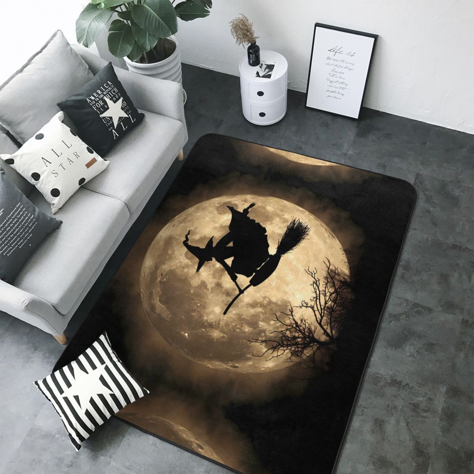 Rugs for Living Room - Halloween Witch Full Moon Flight Washable Non ...
