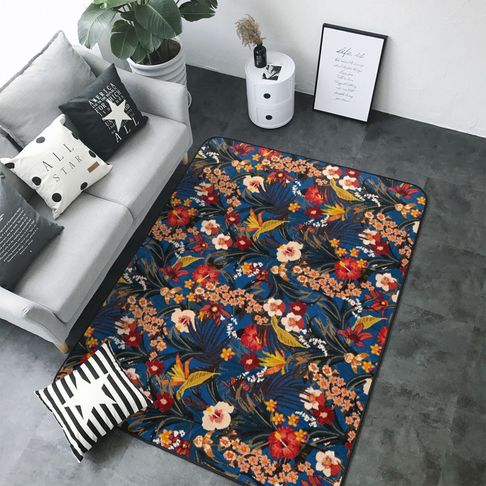 Rugs for Living Room - Hawaiian Style Colorful Flowers Washable Non ...