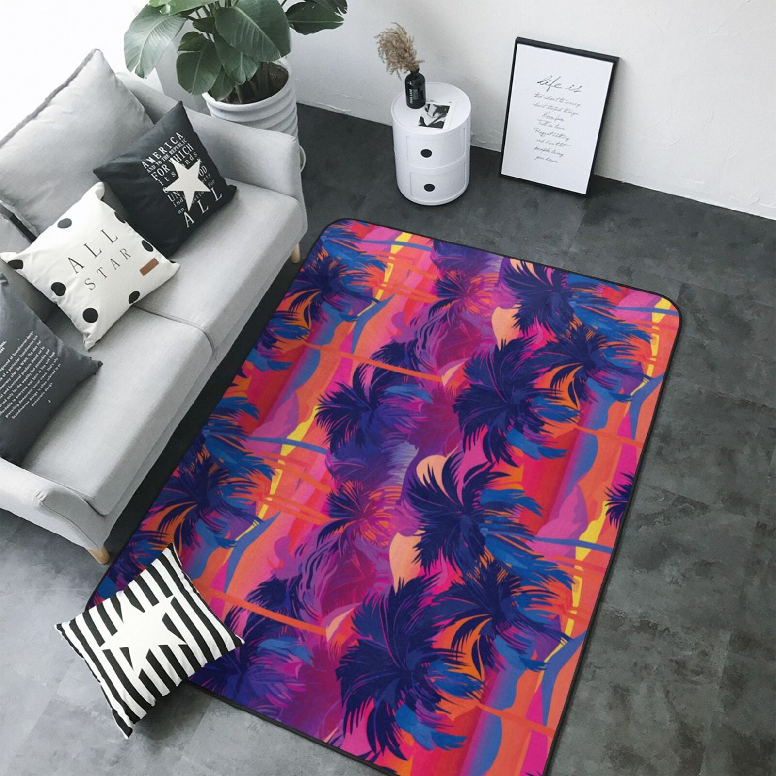 Rugs for Living Room - Hawaiian Style Colorful Sunset Washable Non Slip ...