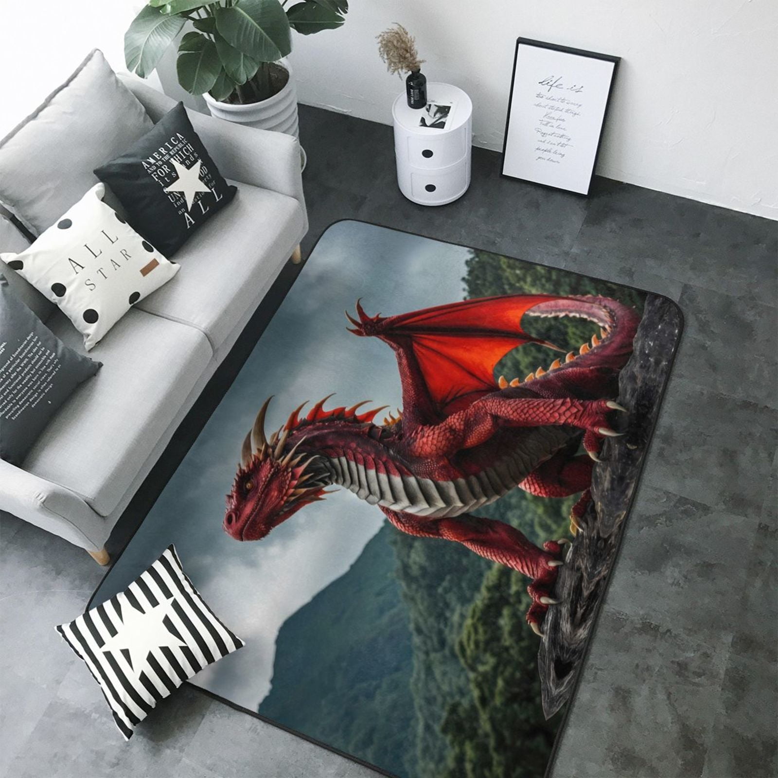 Rugs for Living Room - Majestic Red Dragon Washable Non Slip 80×58 Area ...