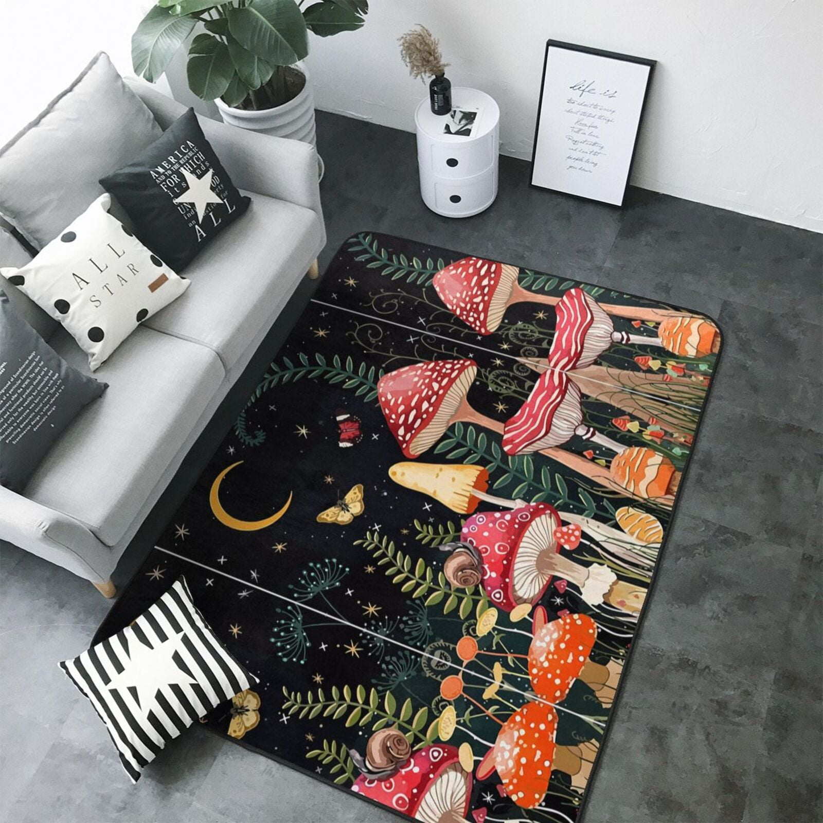 Rugs for Living Room - Mushroom Night Sky Moon Washable Non Slip 80×58 ...