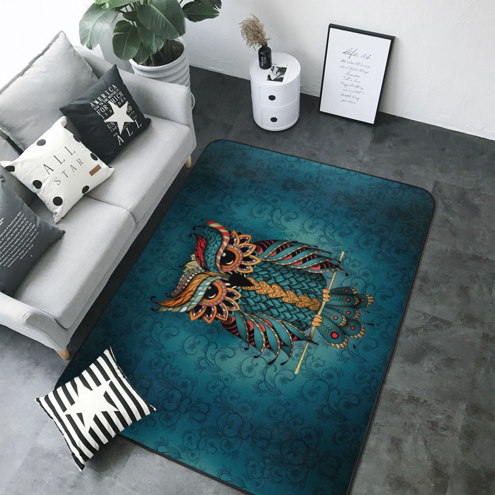 Rugs for Living Room - Owl In Blue Washable Non Slip 80×58 Area Rugs ...