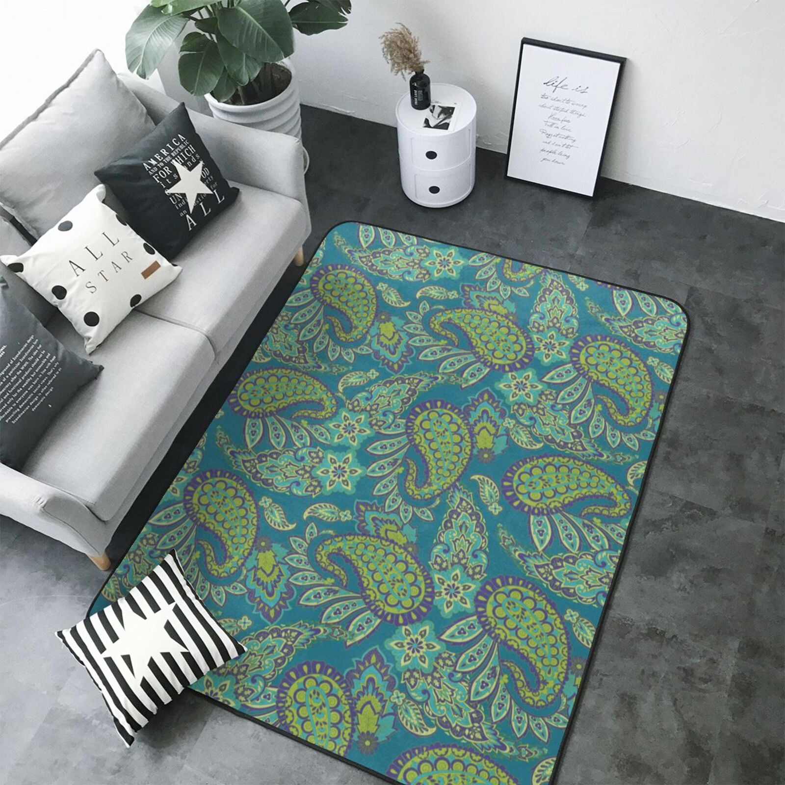 Rugs for Living Room - Paisley Pattern Green Washable Non Slip 80×58 ...