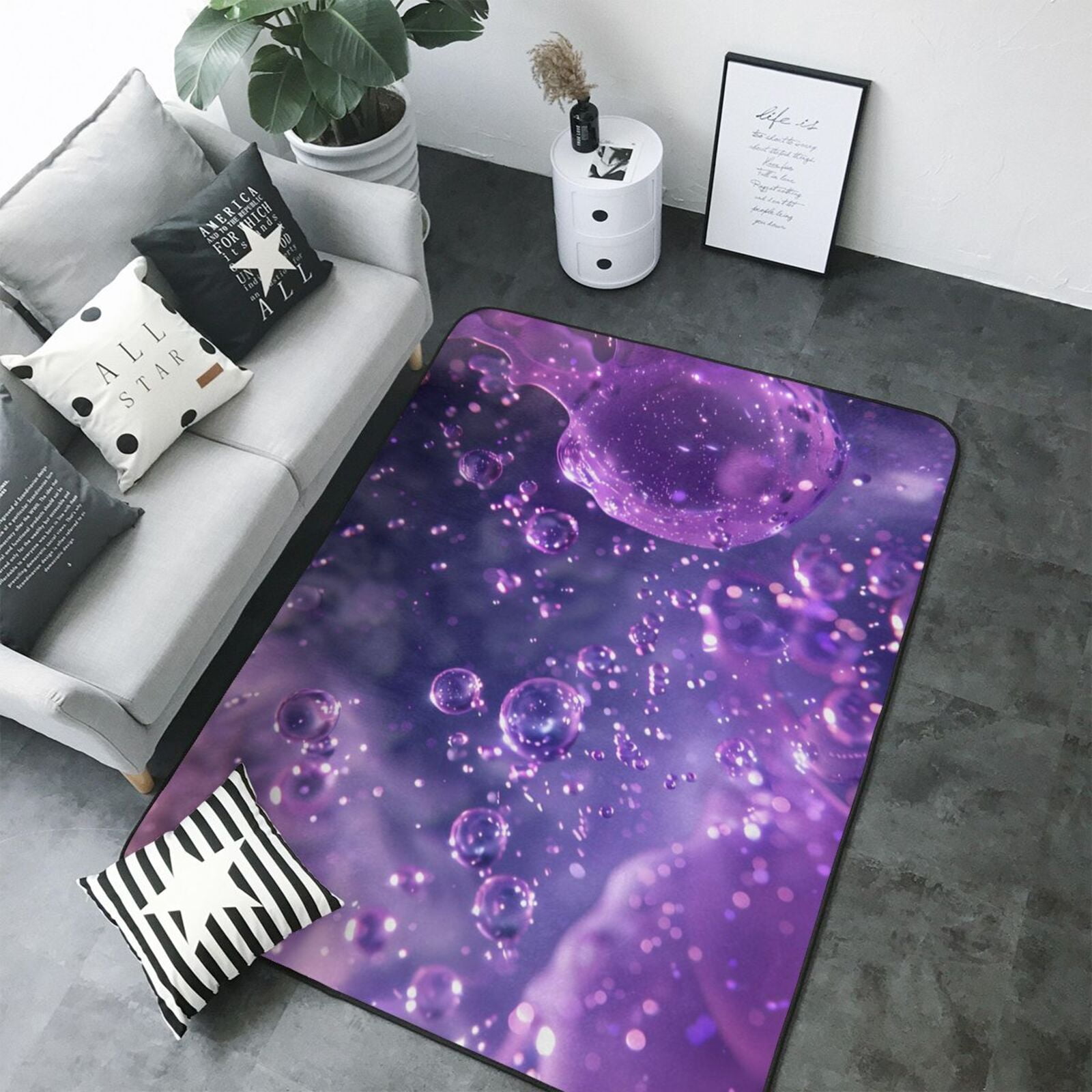 Rugs for Living Room - Purple Bubble Abstract Art Washable Non Slip 80× ...